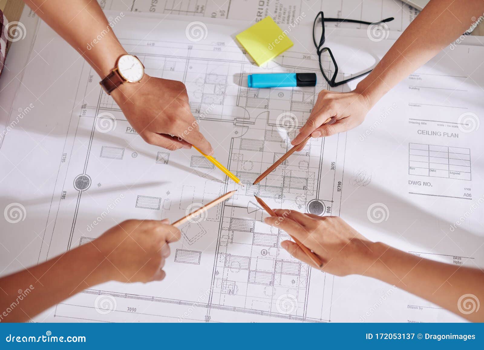 Engineers discussing plan stock image. Image of architecture - 172053137