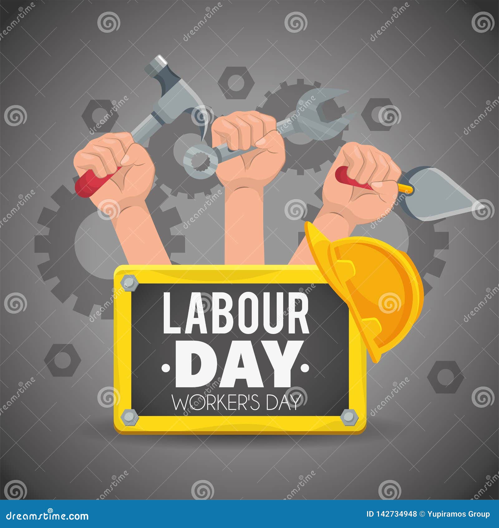 Hands with Construction Tools To Labour Day Stock Vector - Illustration ...