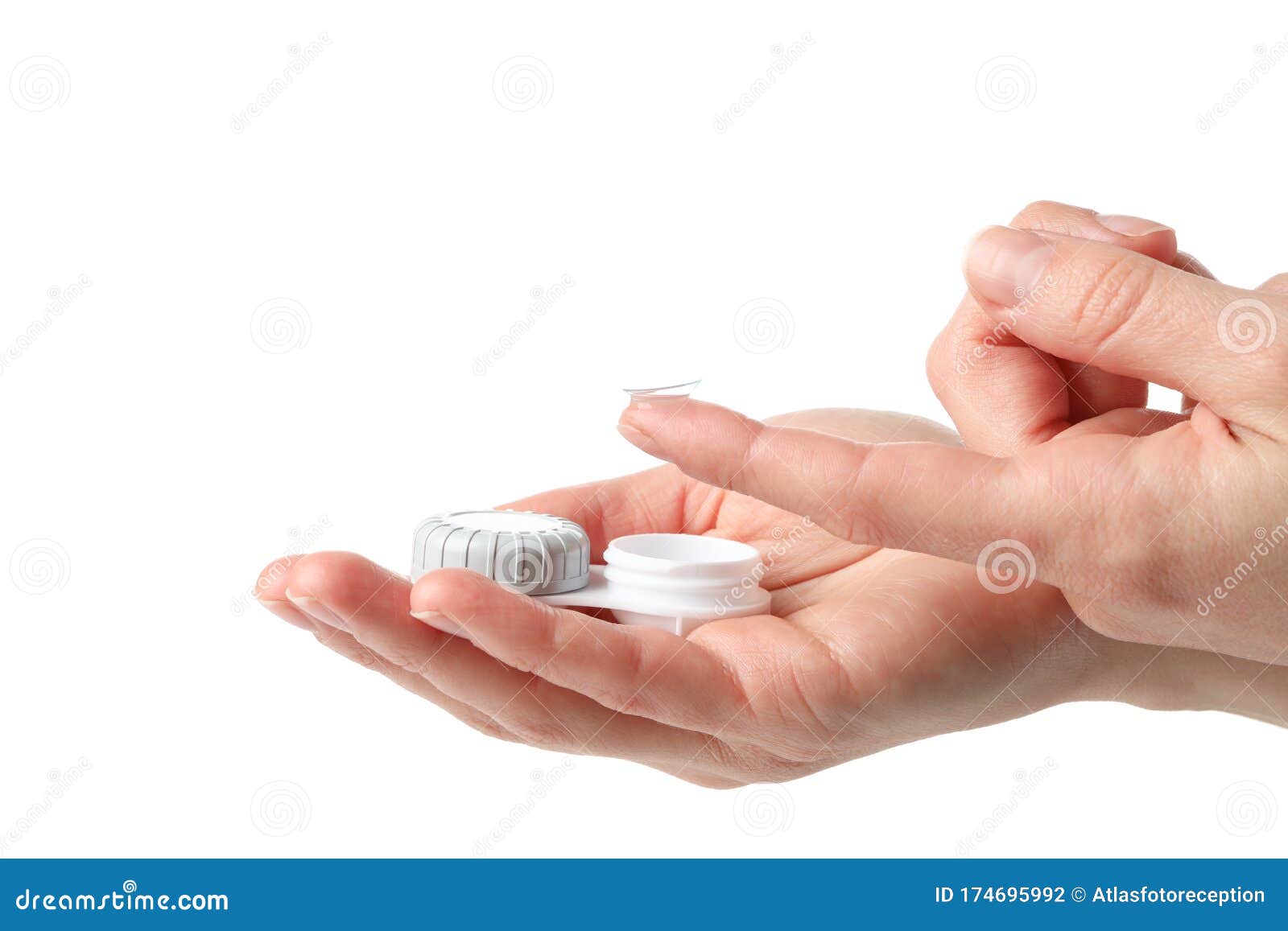 Hands with Contact Lens and Case Isolated on White Stock Photo - Image ...