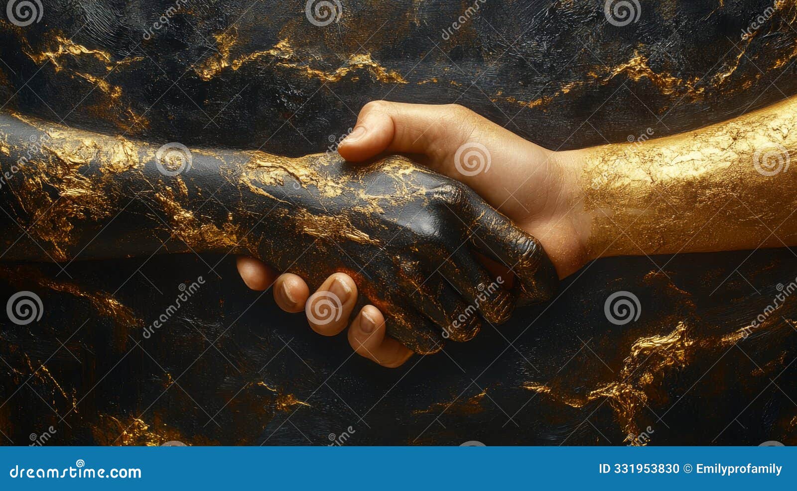 Hands with Contrasting Gold and Black Textures Shake in Representation ...