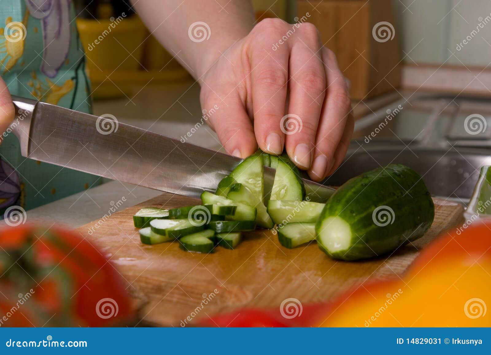 Hands of Cook Cutting Cucumber. Stock Image - Image of action, sharp ...