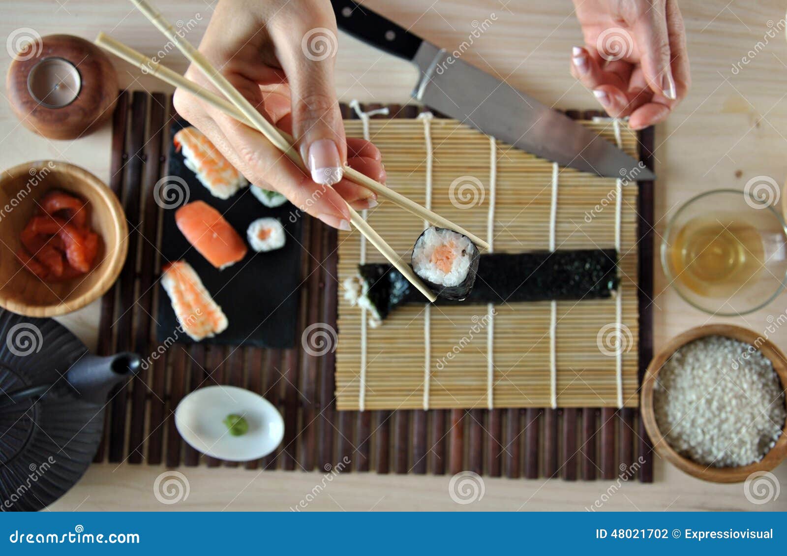 Hands cooking sushi stock photo. Image of fish, seaweed - 48021702