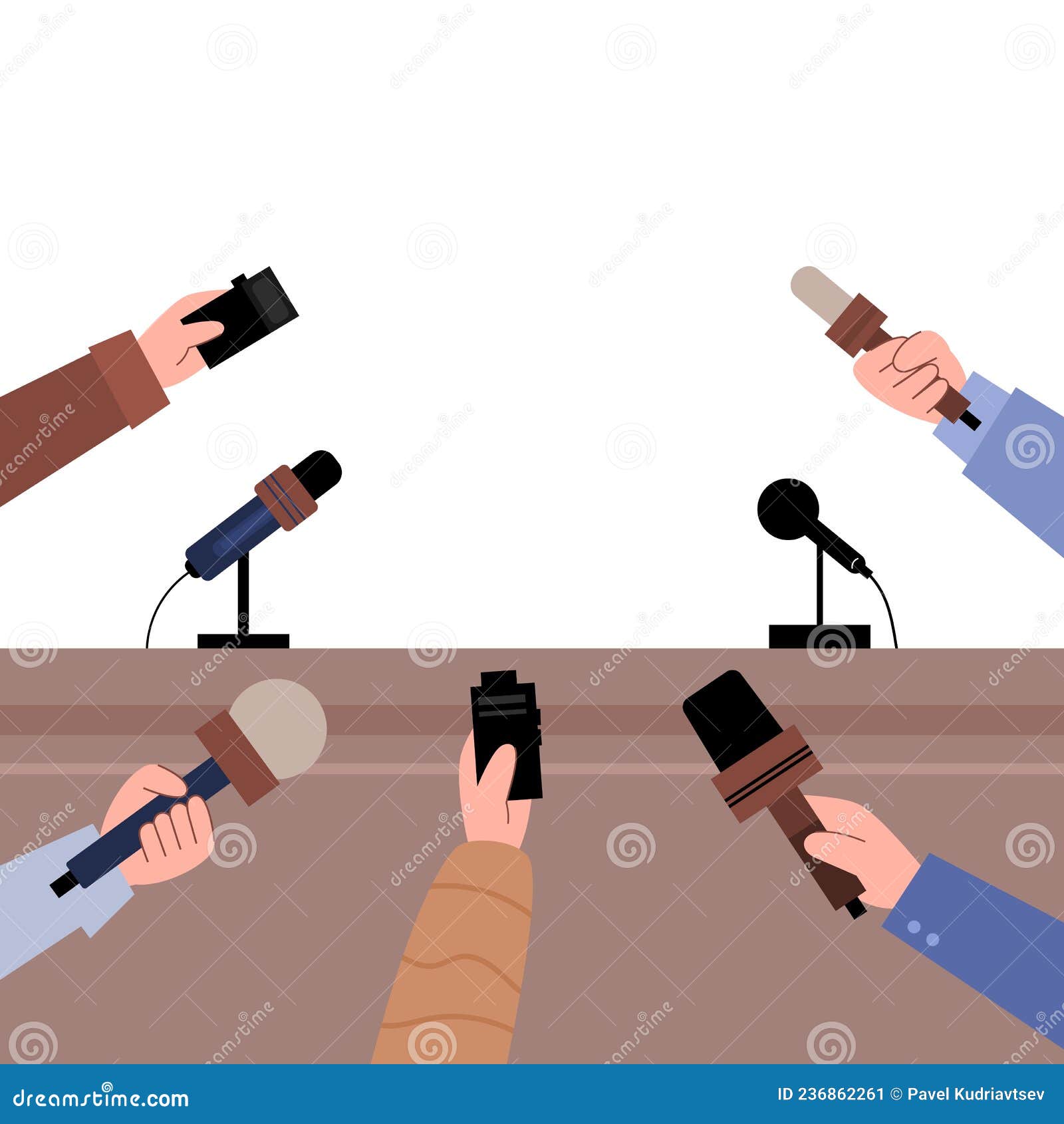 Hands of Correspondents with Microphones, Flat Vector Illustration ...