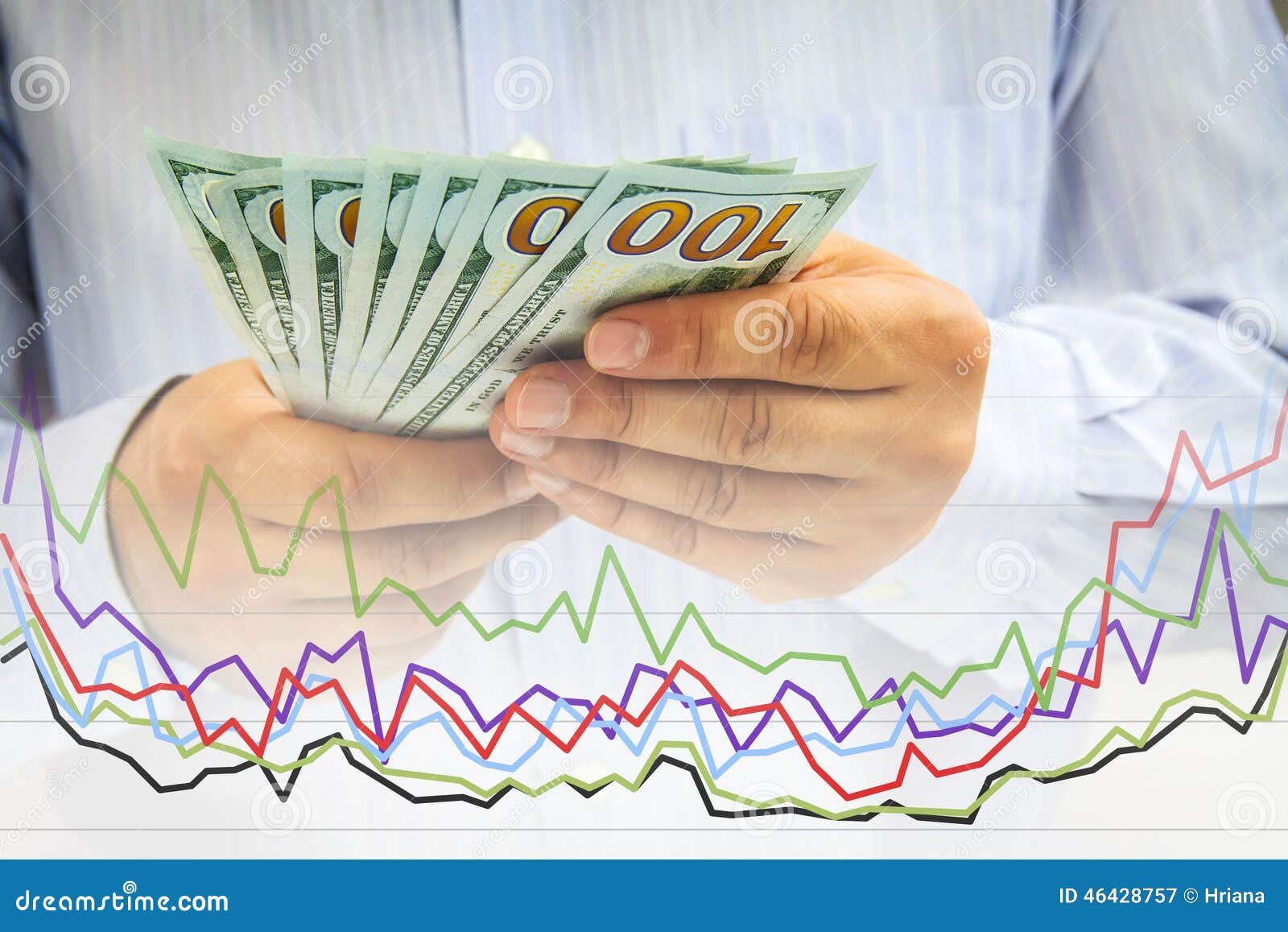 Hands Counting Money with Financial Graph Stock Illustration ...