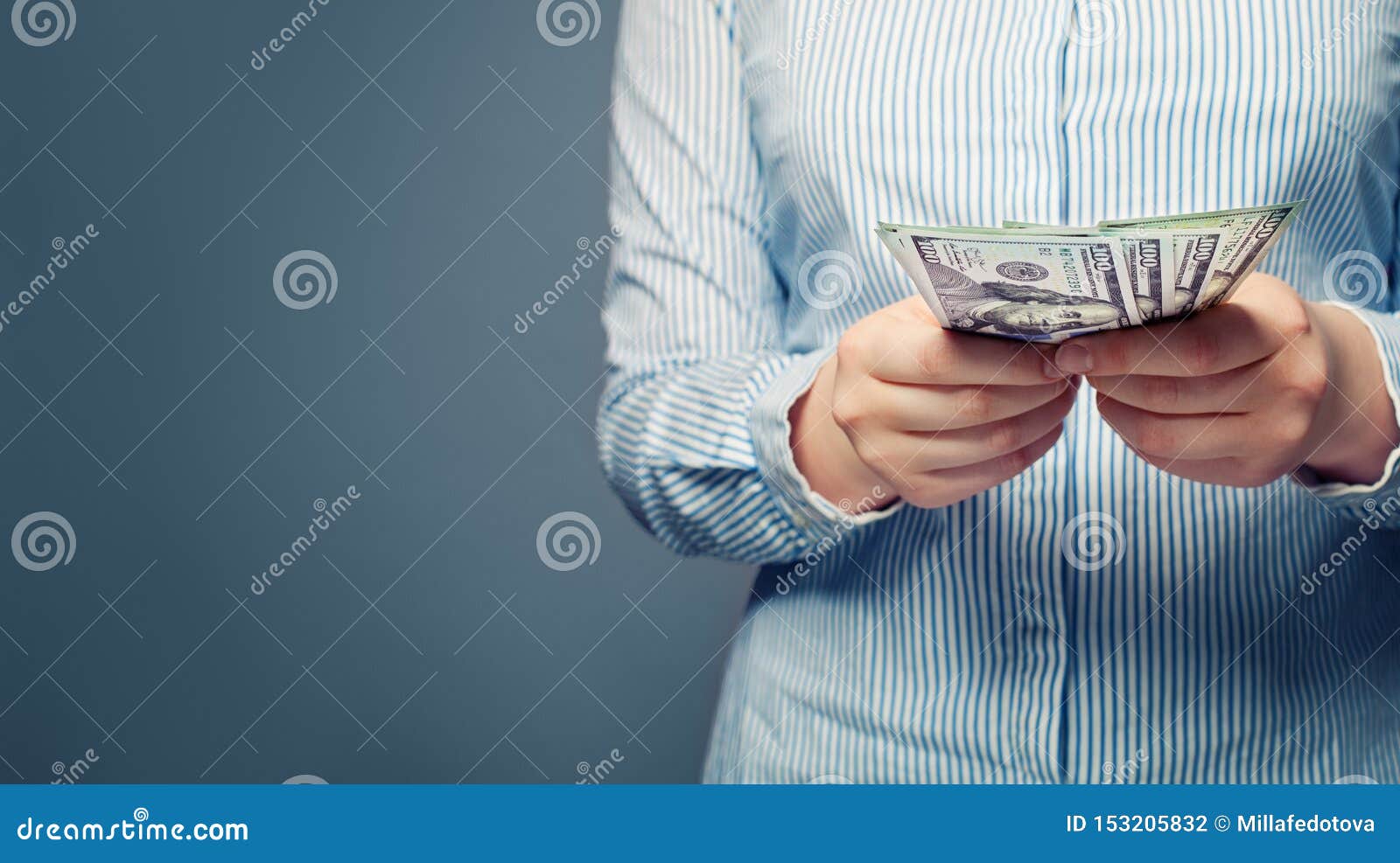 Hands Counts Money on Blue Background Stock Photo - Image of finance ...