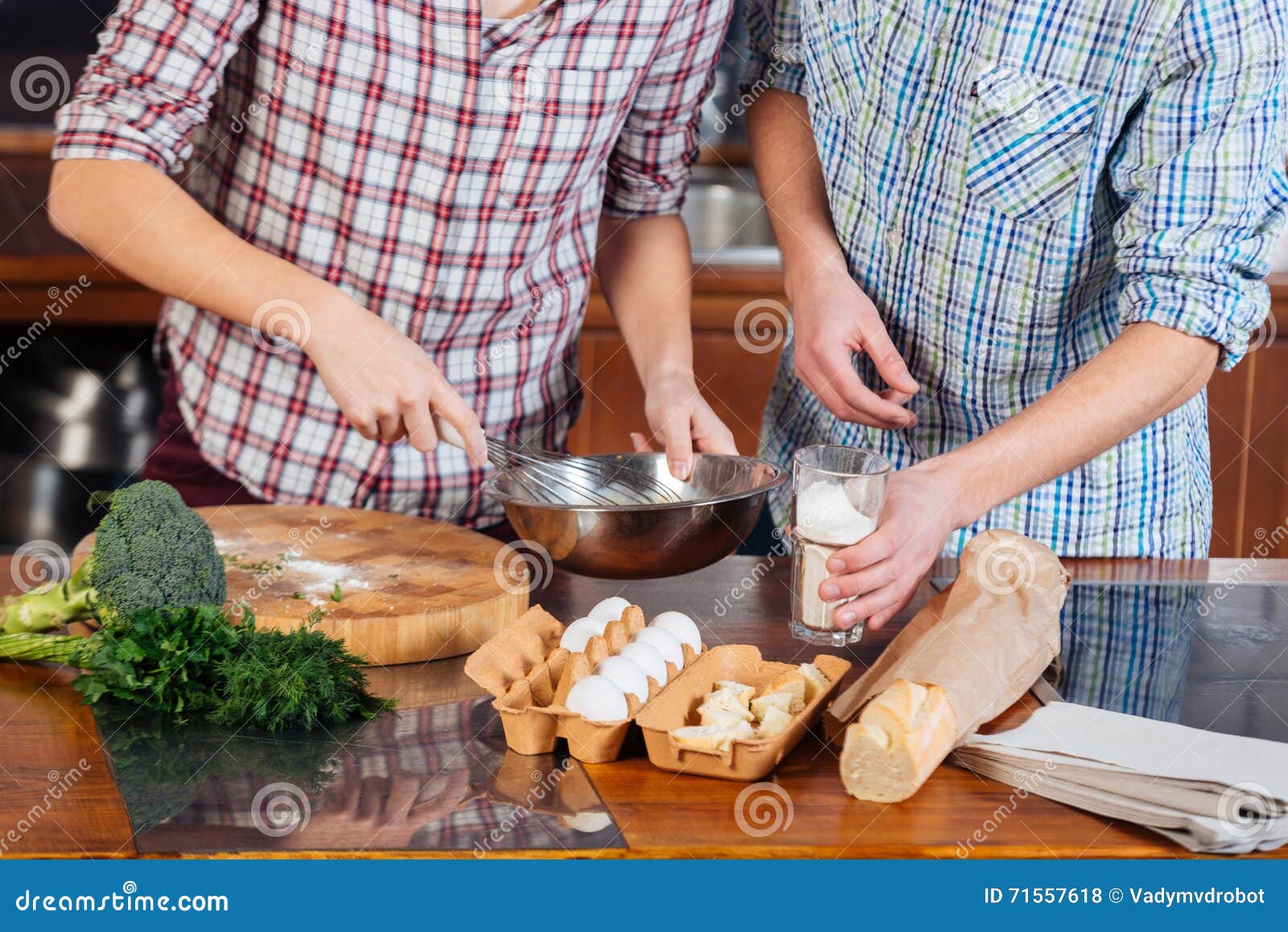 Hands of Couple Beating Eggs and Cooking Together on Kitchen Stock ...