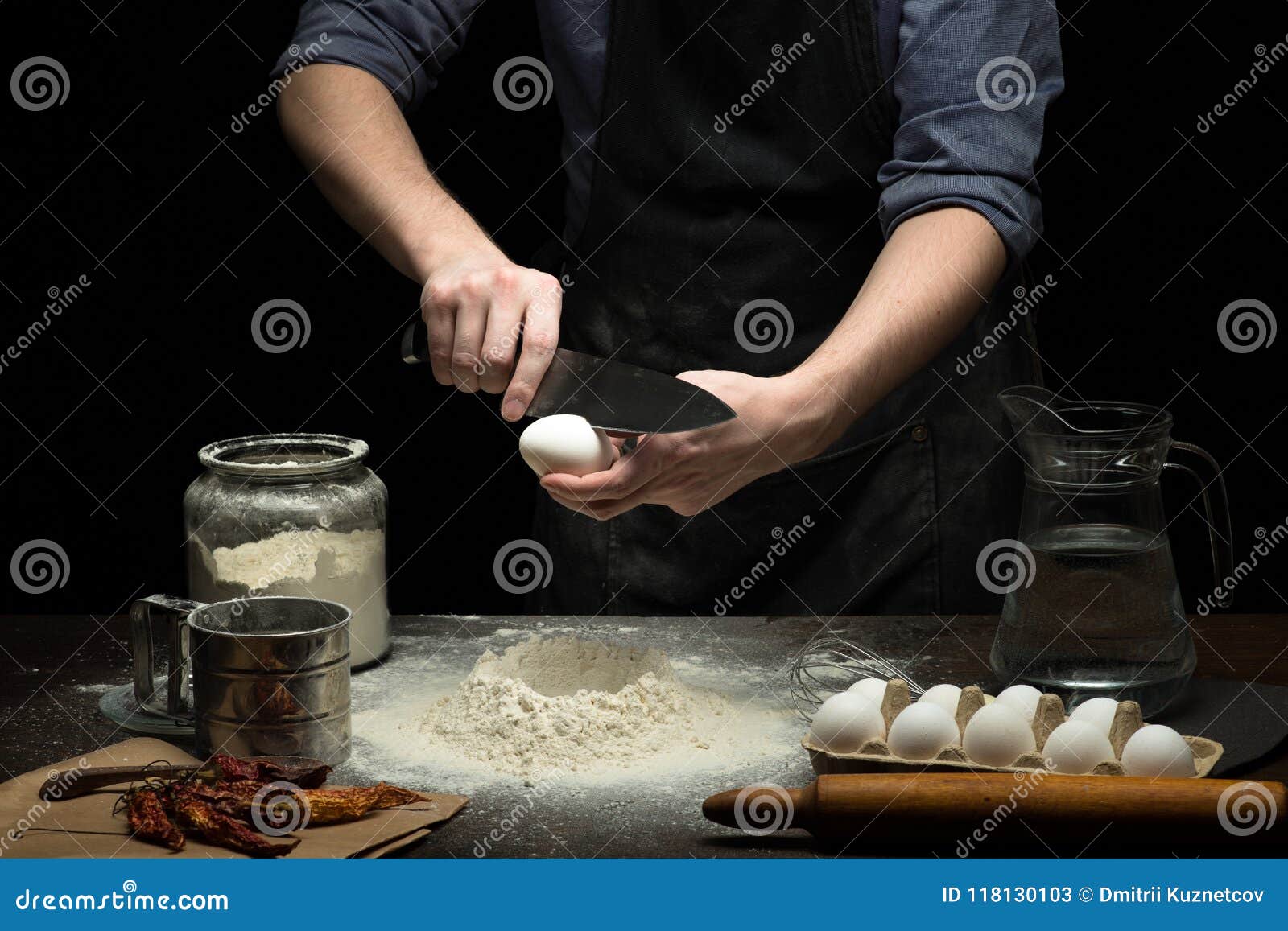 Hands are Cracking an Egg into Flour To Make Dough Stock Image - Image ...