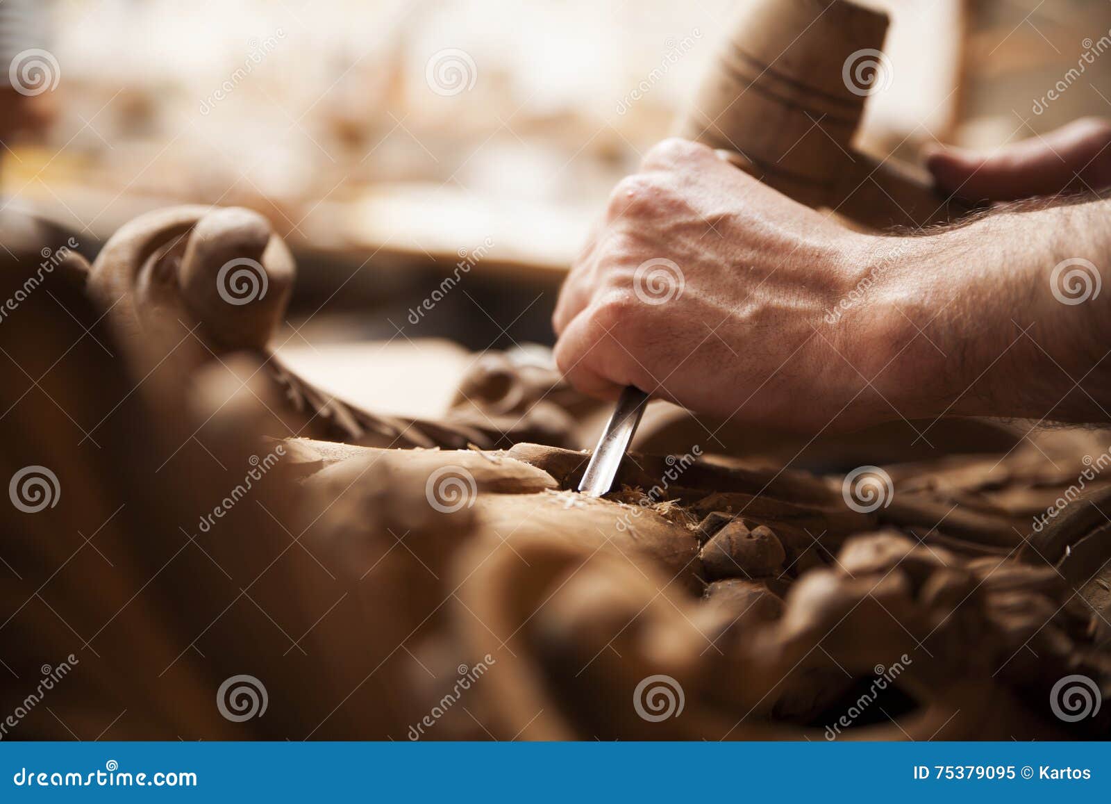 Hands of Craftsman Carve with a Gouge Stock Image - Image of craftsman ...