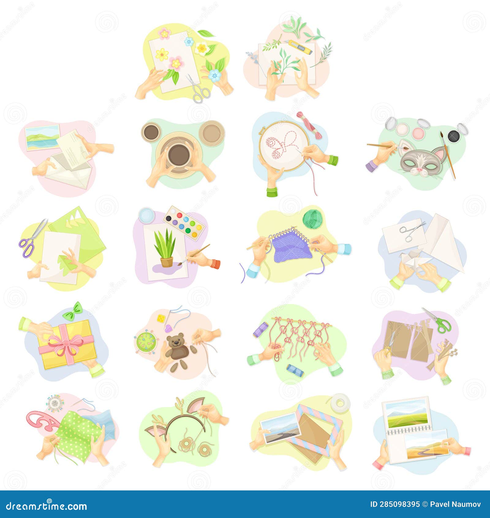 Hands Creating Crafts Top View Big Vector Set Stock Vector ...