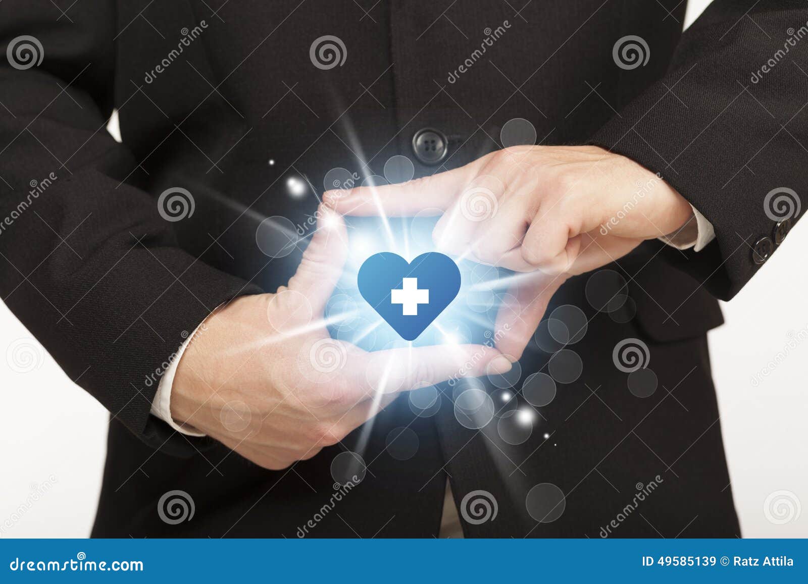 Hands Creating a Form with Heart Blue Cross Stock Image - Image of ...