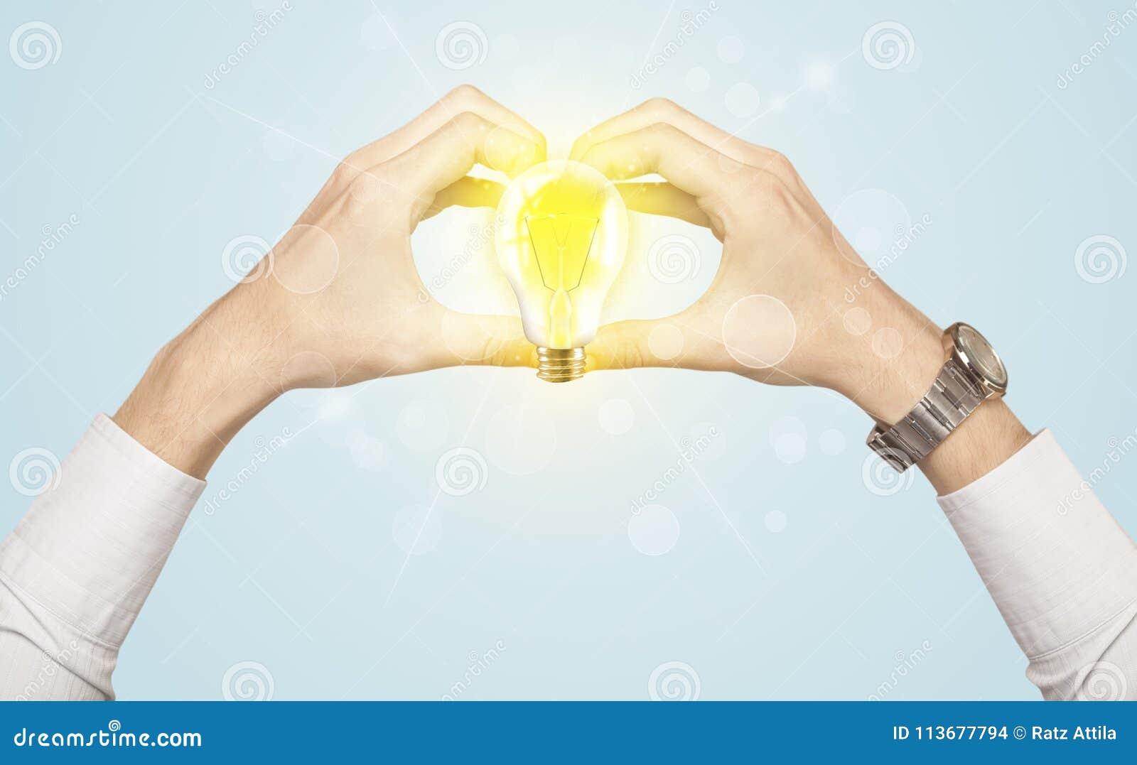 Hands Creating a Form with Light Bulb Stock Photo - Image of ...