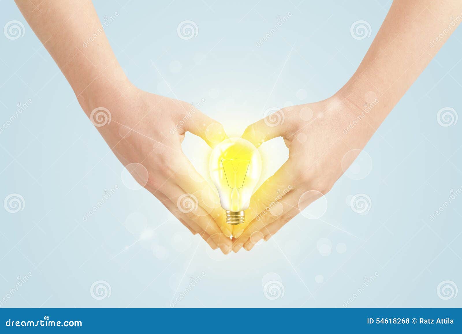 Hands Creating a Form with Light Bulb Stock Photo - Image of ...