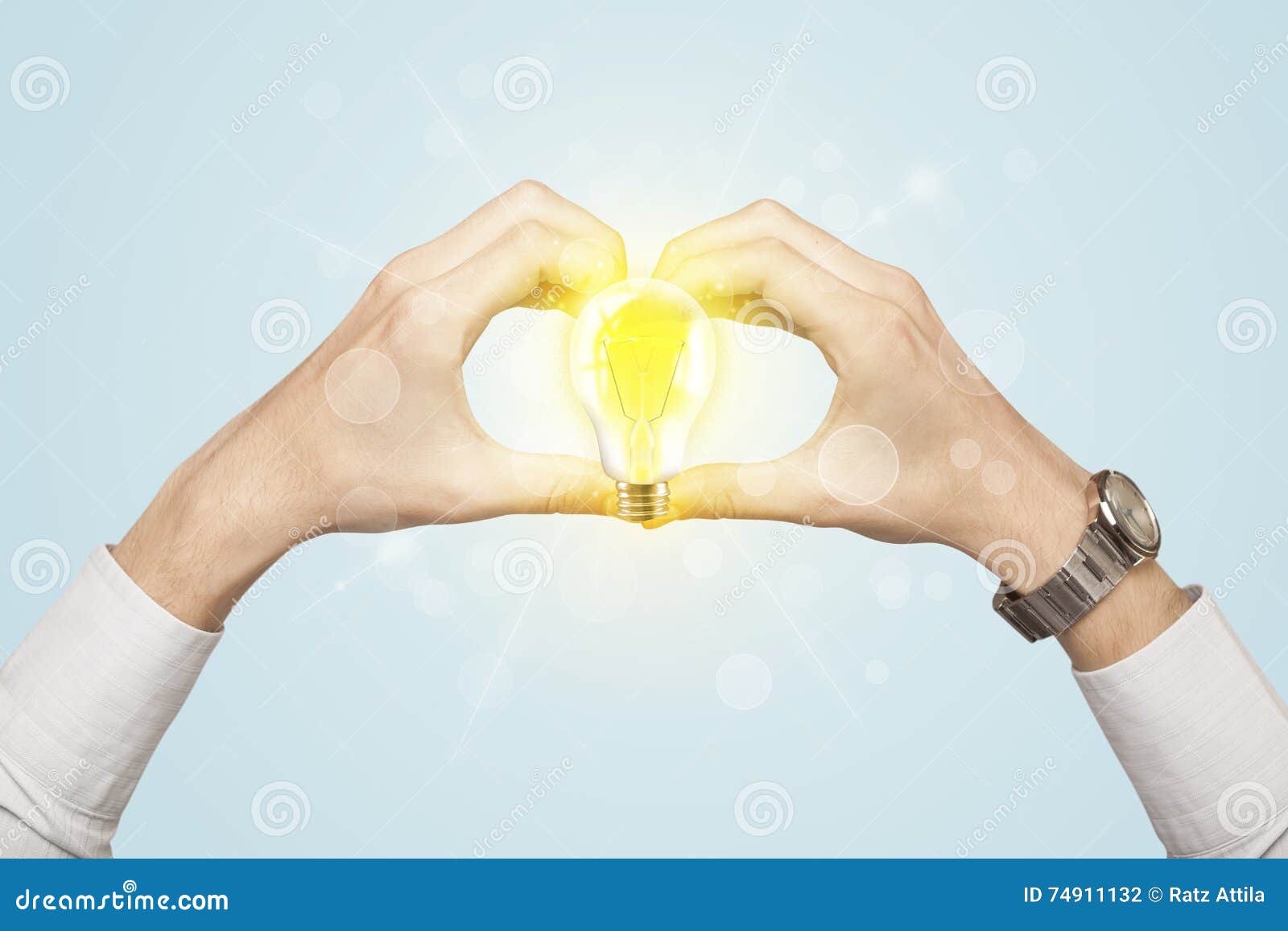 Hands Creating a Form with Light Bulb Stock Photo - Image of ...