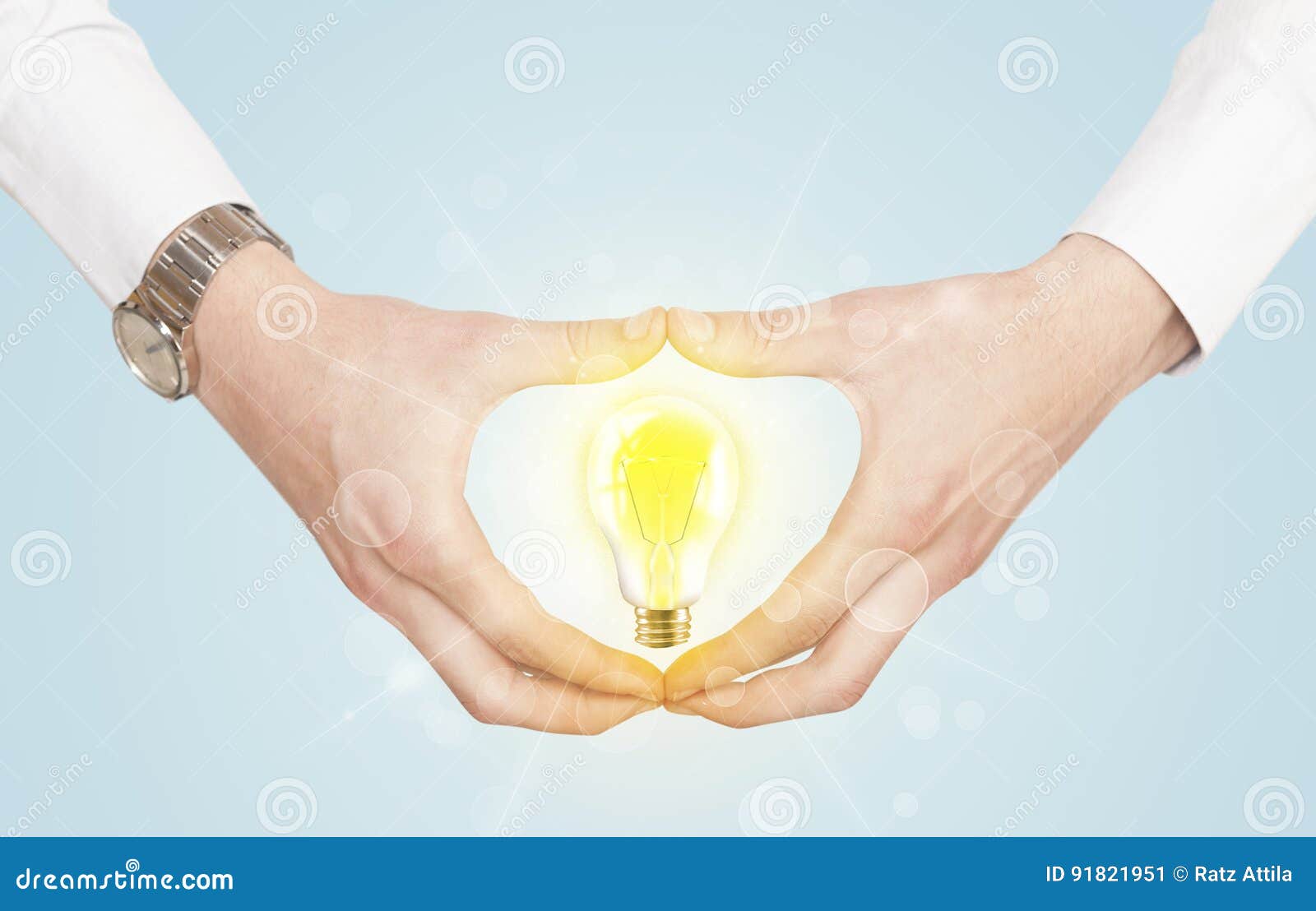 Hands Creating a Form with Light Bulb Stock Image - Image of brilliant ...