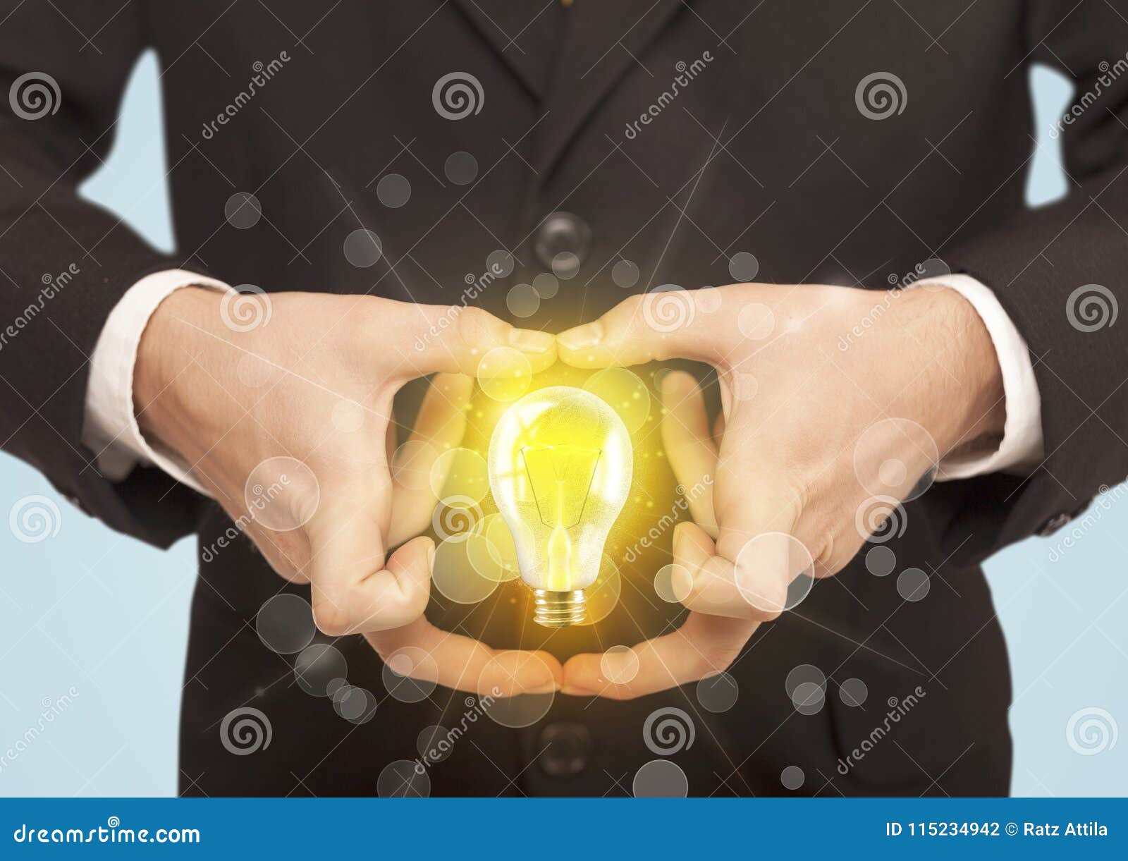 Hands Creating a Form with Light Bulb Stock Photo - Image of gesture ...