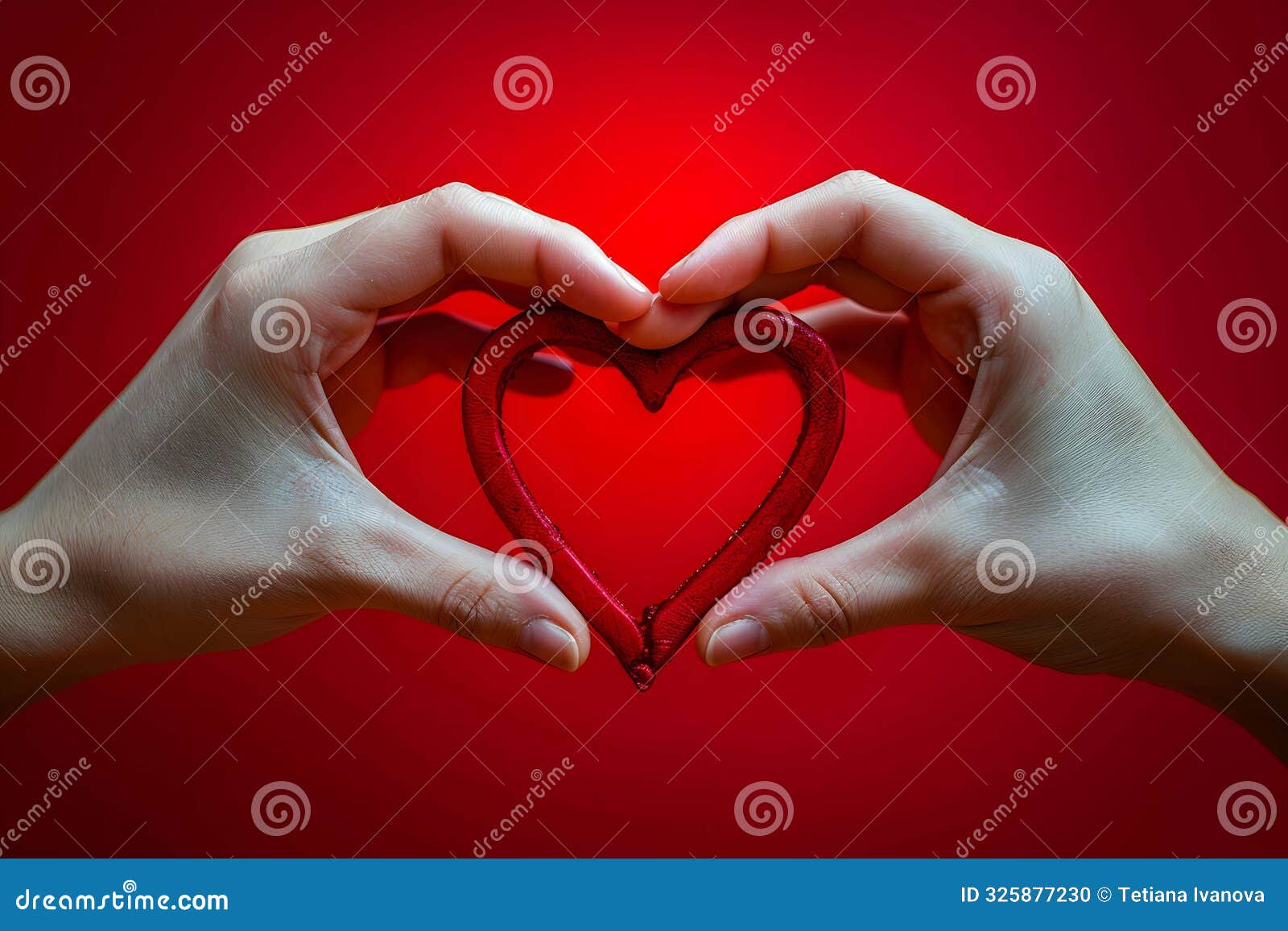 Hands Creating a Heart on a Vibrant Red Background. Stock Illustration ...