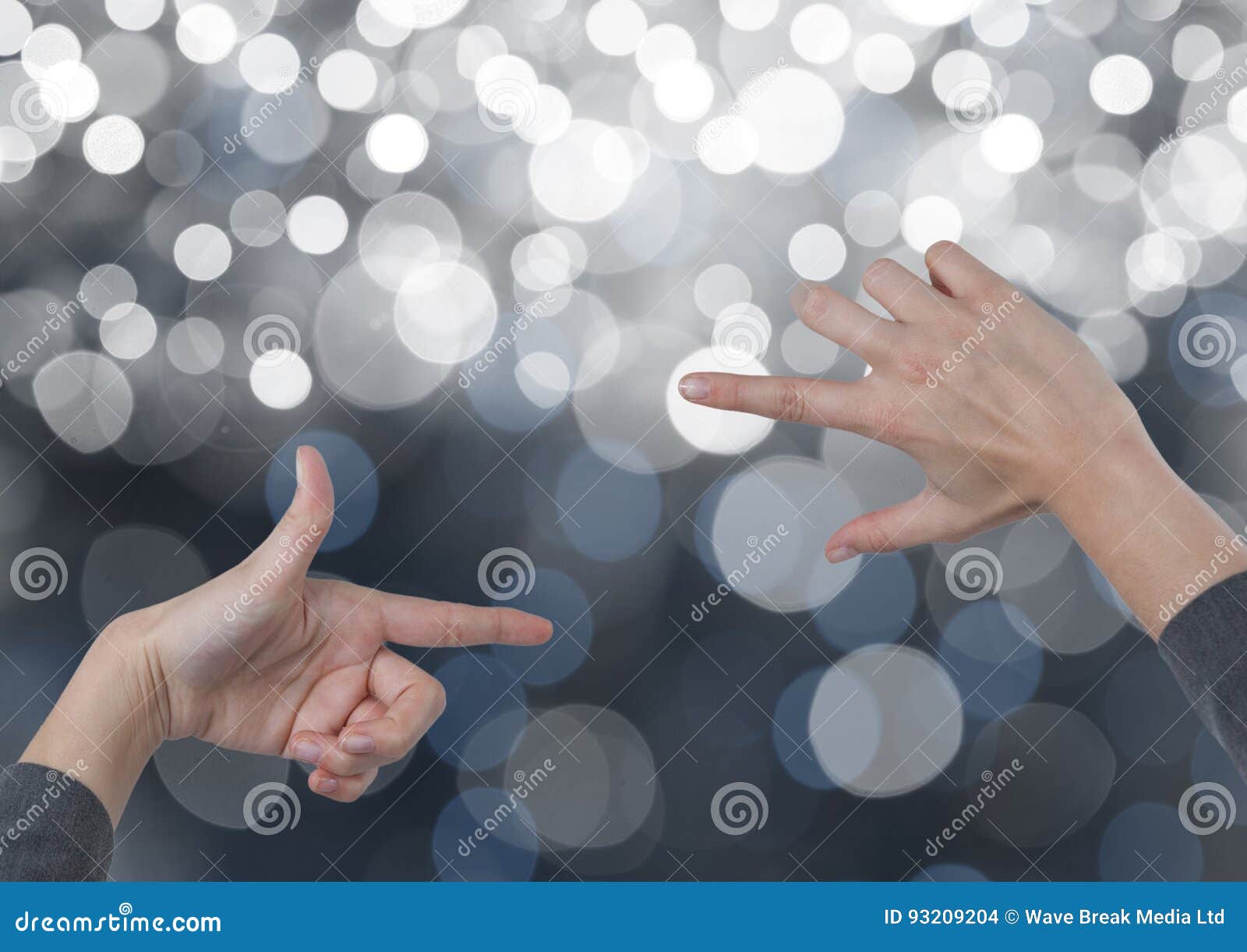 Hands Creating Rectangle Invisible Shape with Sparkling Light Bokeh ...