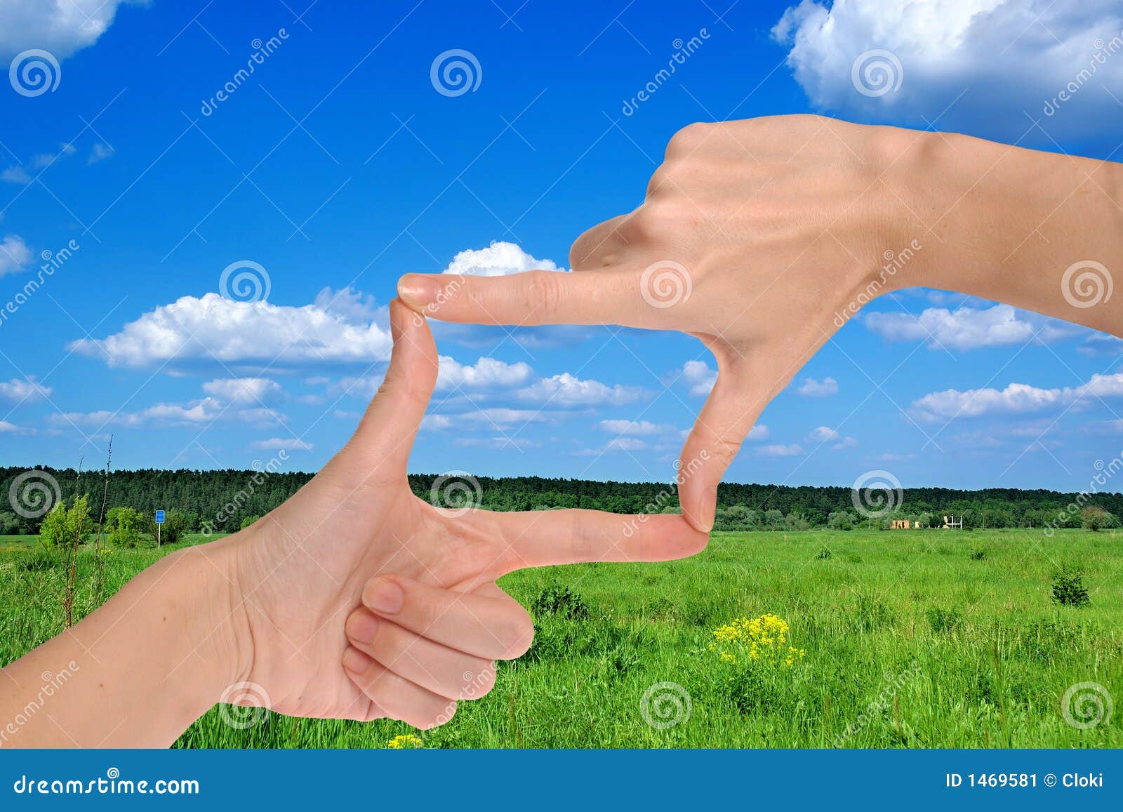 Hands Cropping the Rural Landscape Stock Image - Image of blue ...