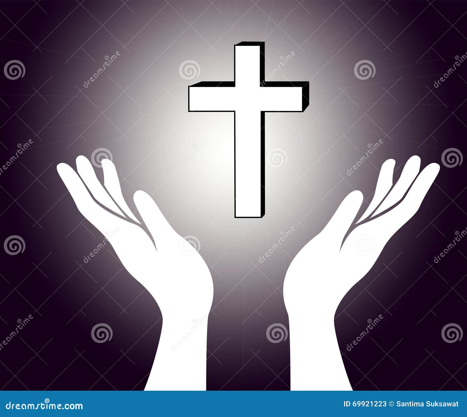 Hands and the cross stock vector. Illustration of christ - 69921223