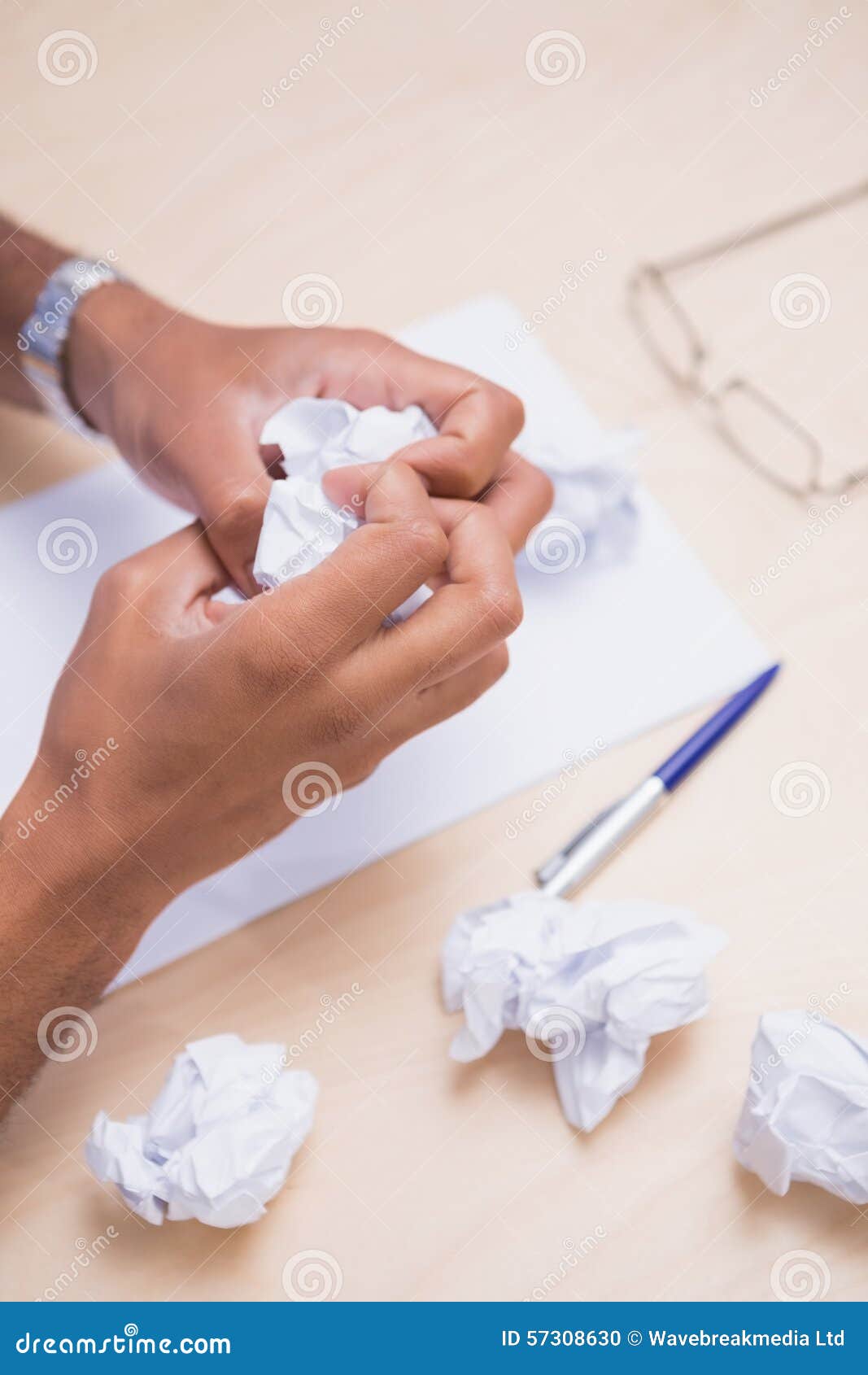 Hands Crumpling Papers on Desk Stock Photo - Image of messy, paper ...