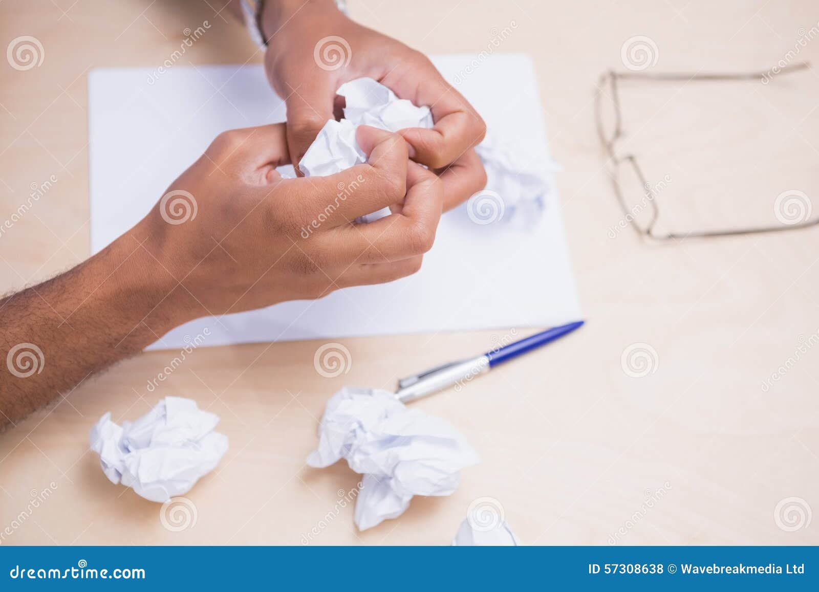 Hands Crumpling Papers on Desk Stock Photo - Image of problems, desk ...