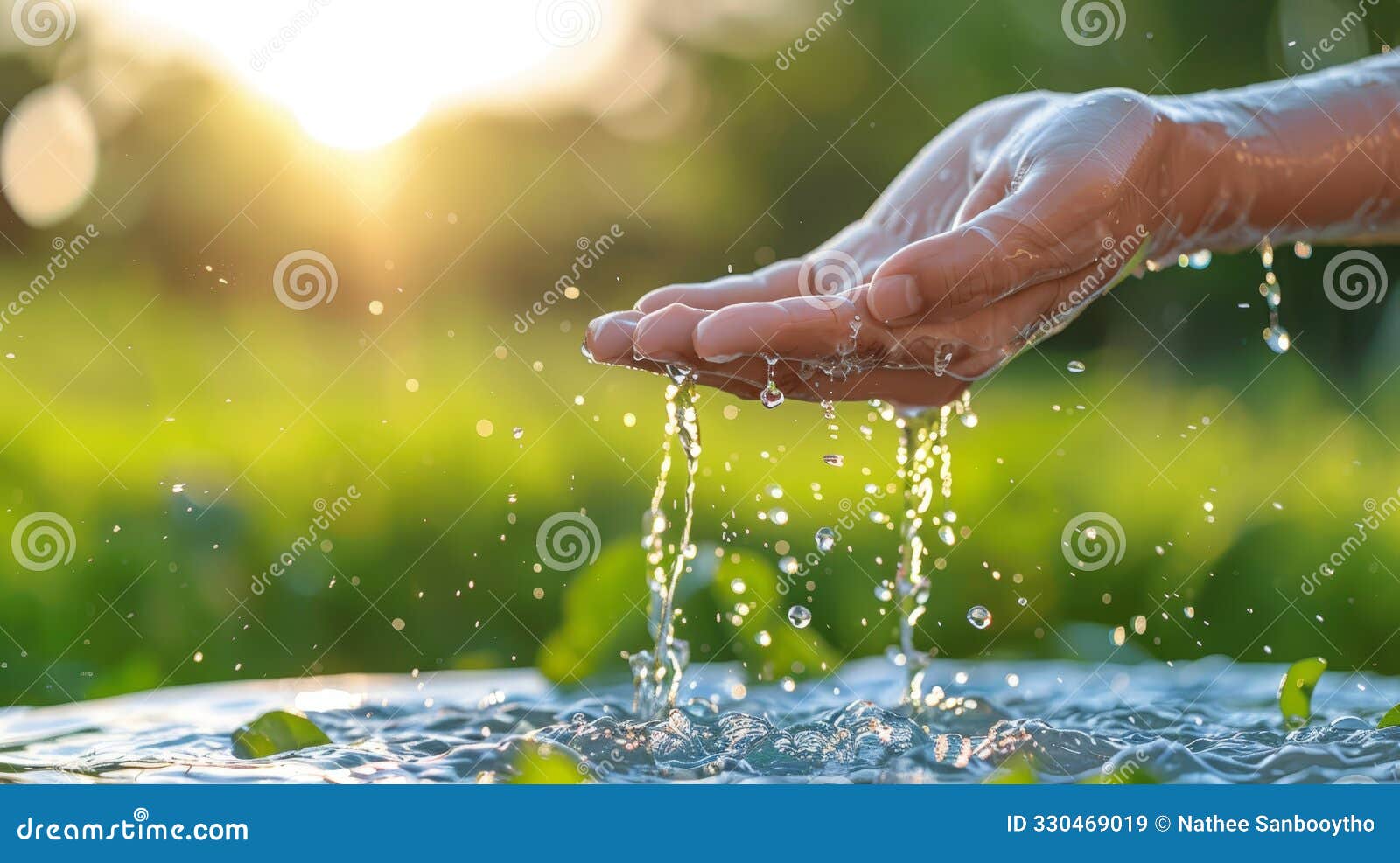 Hands Cupping Water in Sunlight Outdoors Stock Illustration ...