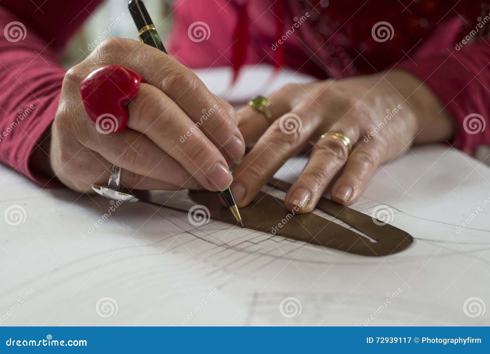 Hands on Curve Ruler and Pen Tracing Paper Stock Image - Image of hobby ...