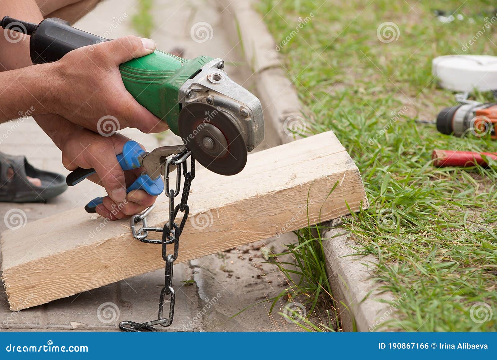 Hands Cut the Chain with a Grinder Stock Photo - Image of equipment ...