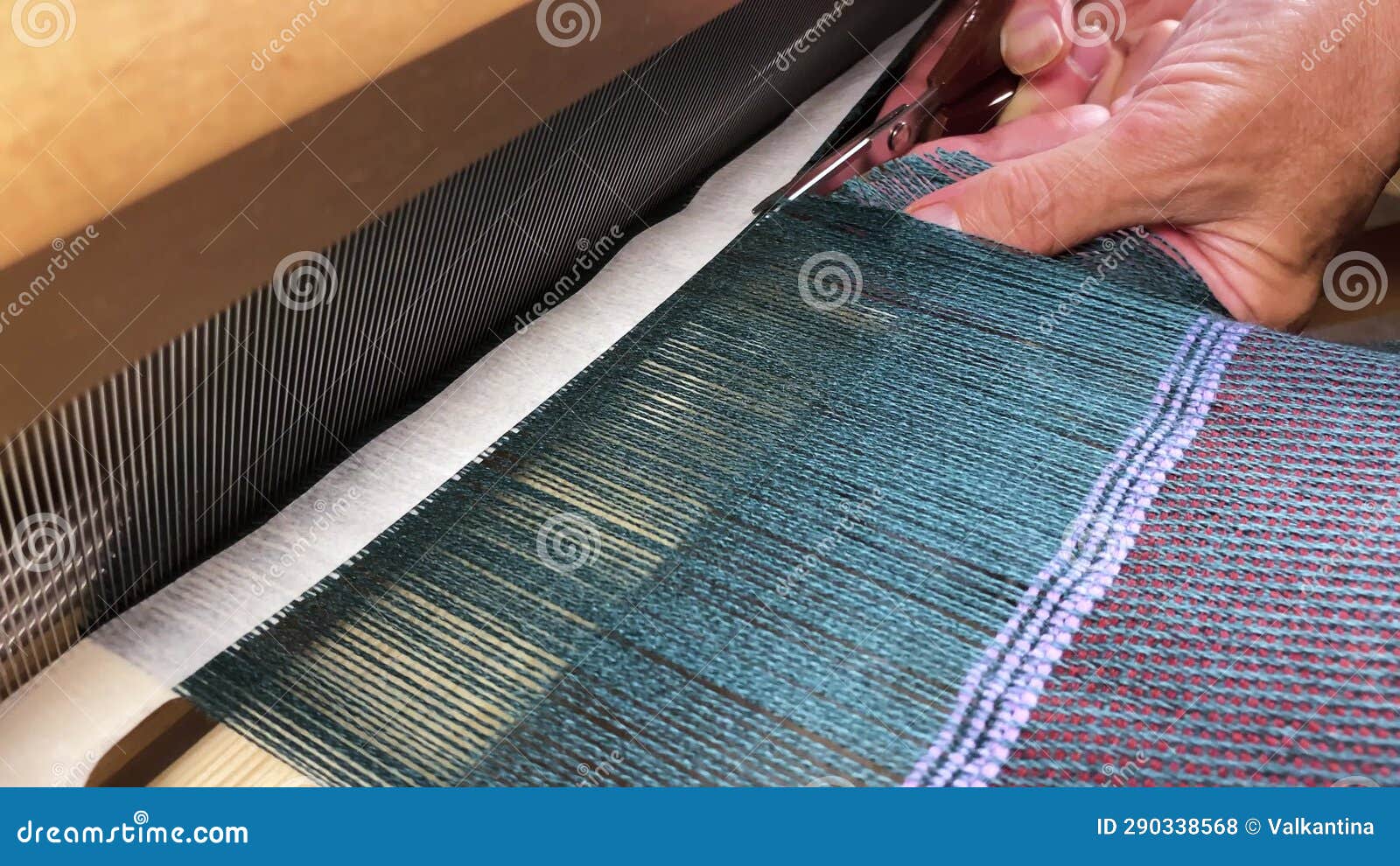 Hands Cut the Warp Threads Off the Weaving Frame Using Scissors ...