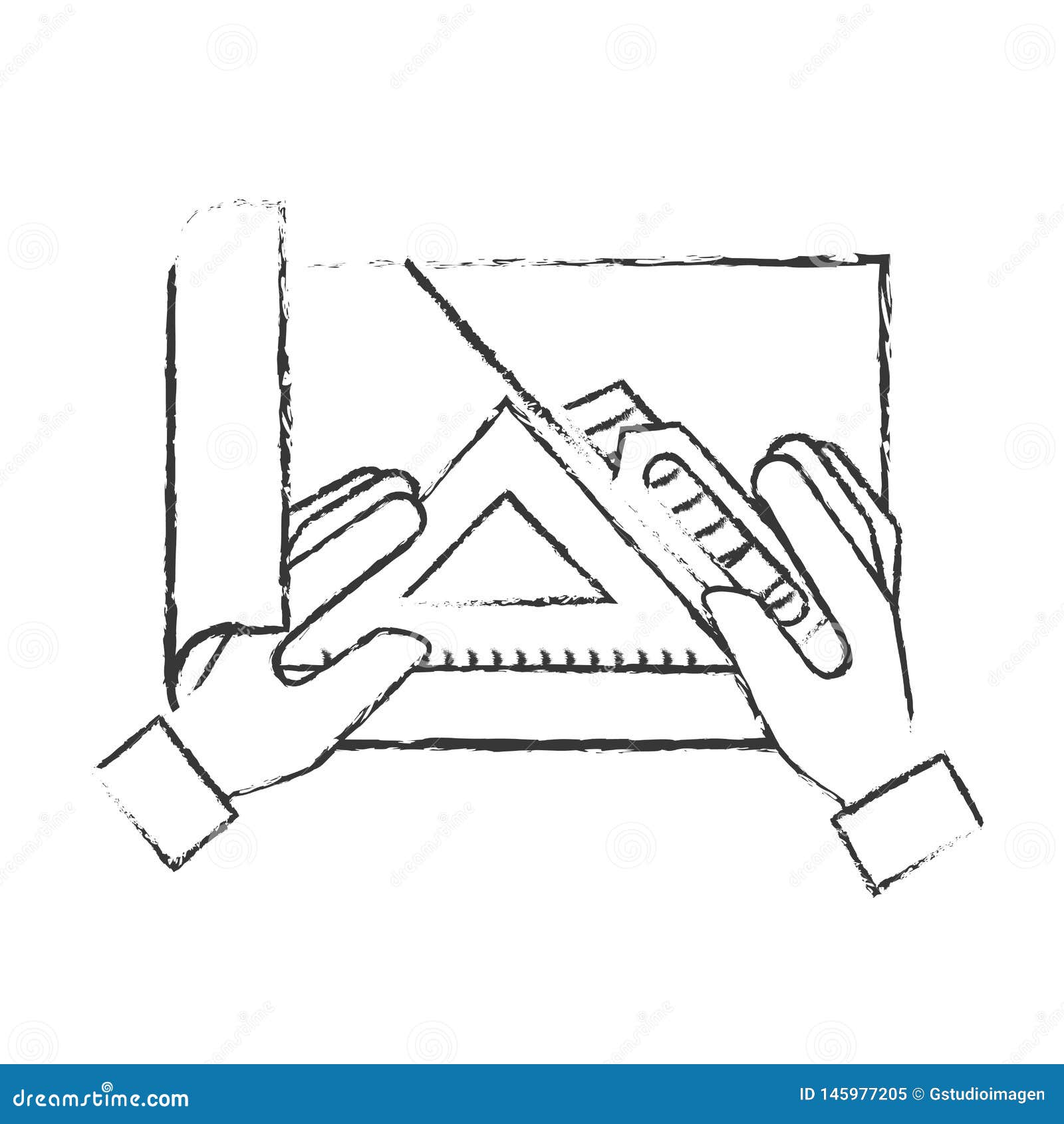 Hands with Cutter and Triangle Ruler Cut Paper Stock Illustration ...