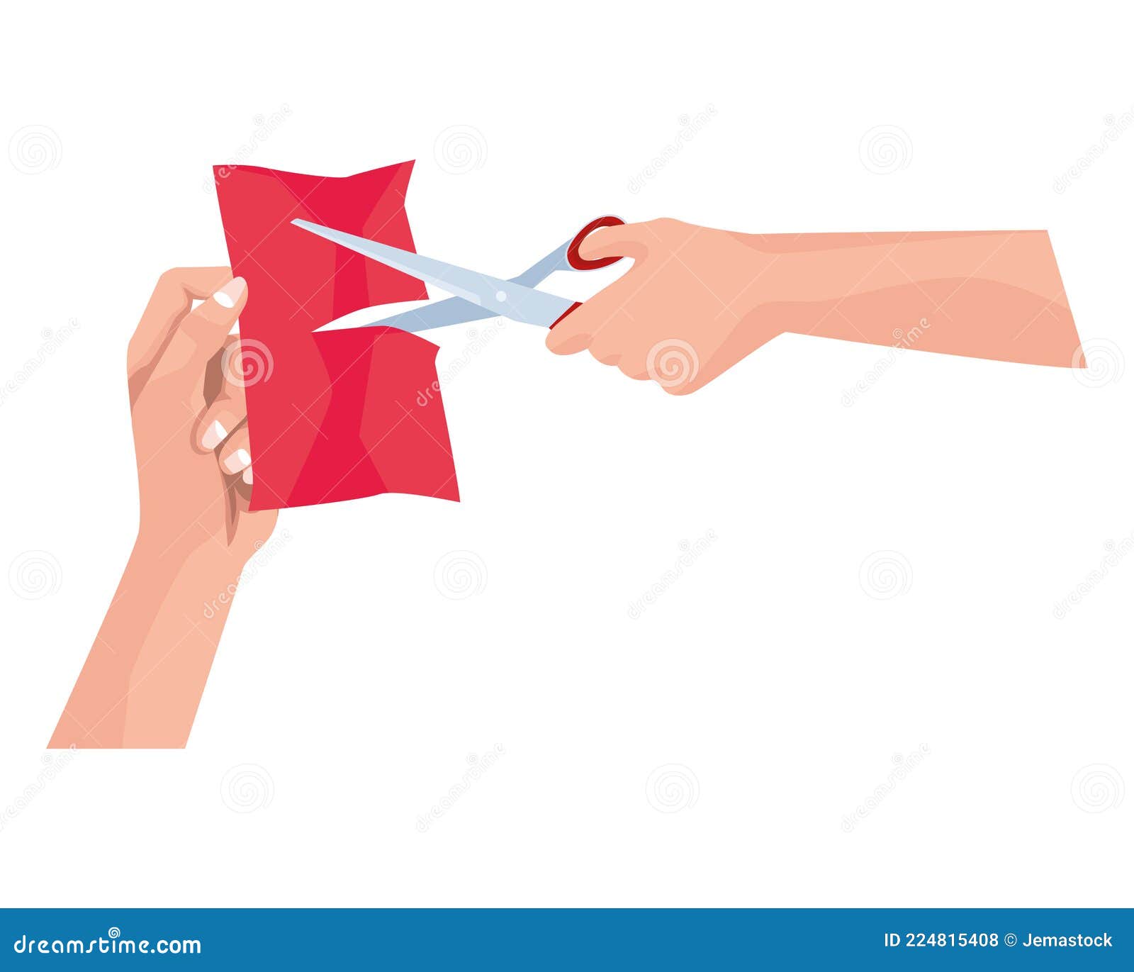 Hands cutting paper stock vector. Illustration of cardboard - 224815408