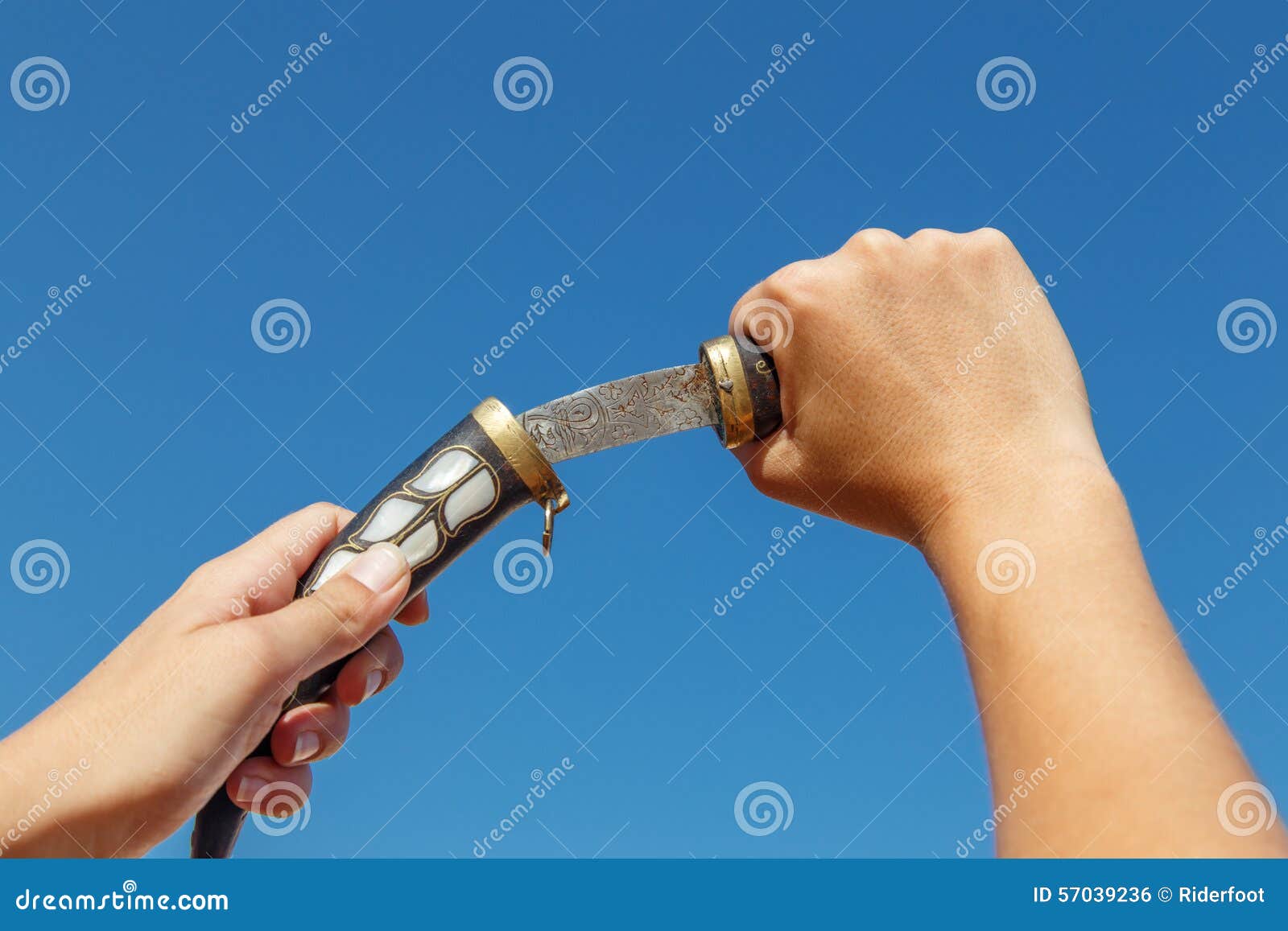 Hands with a Dagge with Sky Background Stock Photo - Image of knife ...