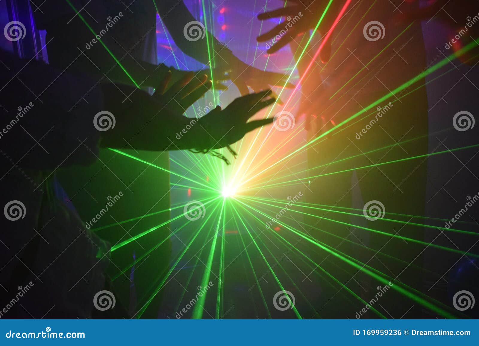 Hands of Dancing People in Bright Disco Rays Stock Photo - Image of ...