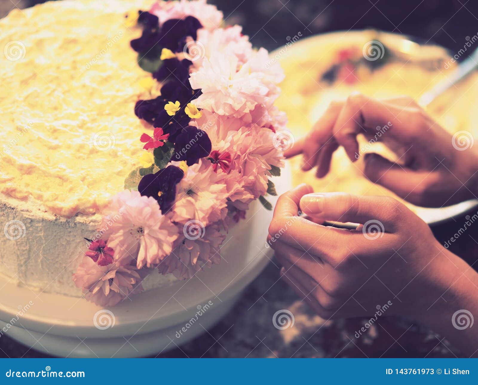 Hands Decorating a Cake with Flowers Stock Image - Image of flower ...