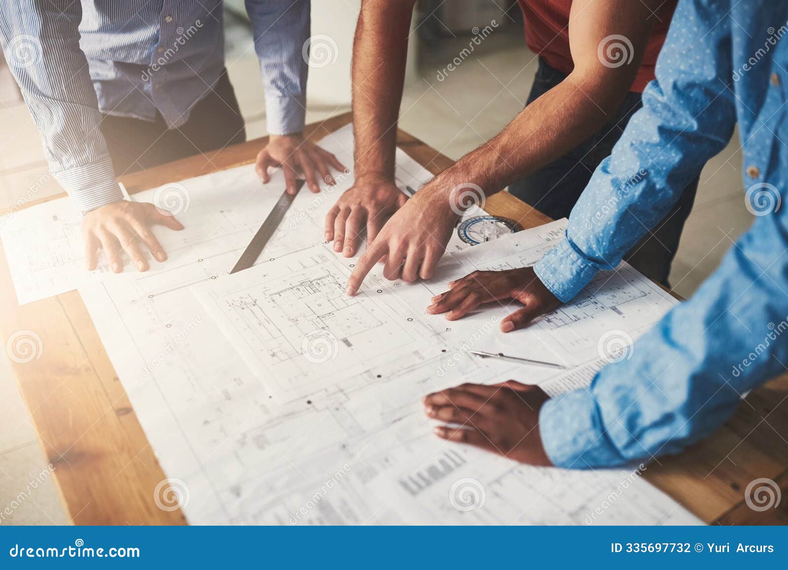 Hands, Design and Architect in Workshop for Blueprint, Drawing and ...