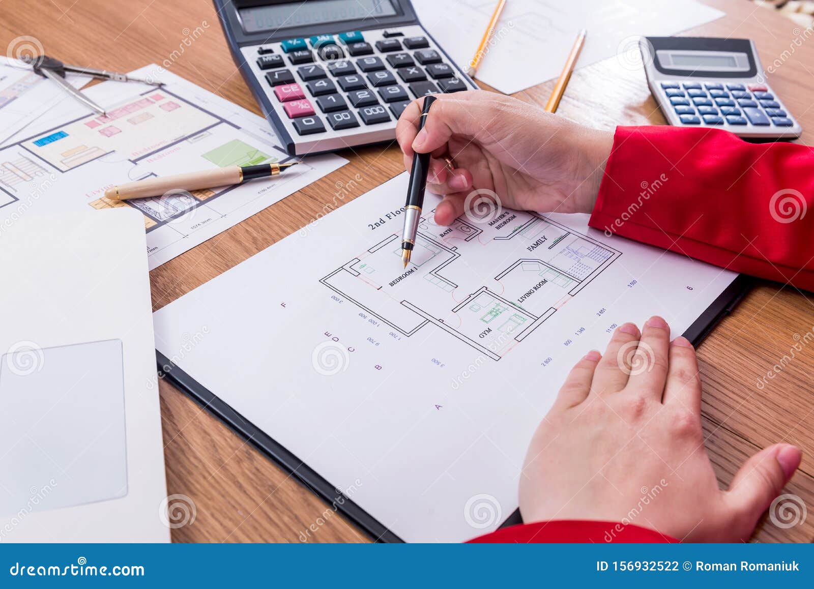 Hands of Designer and House Plan, New Project Development Stock Photo ...