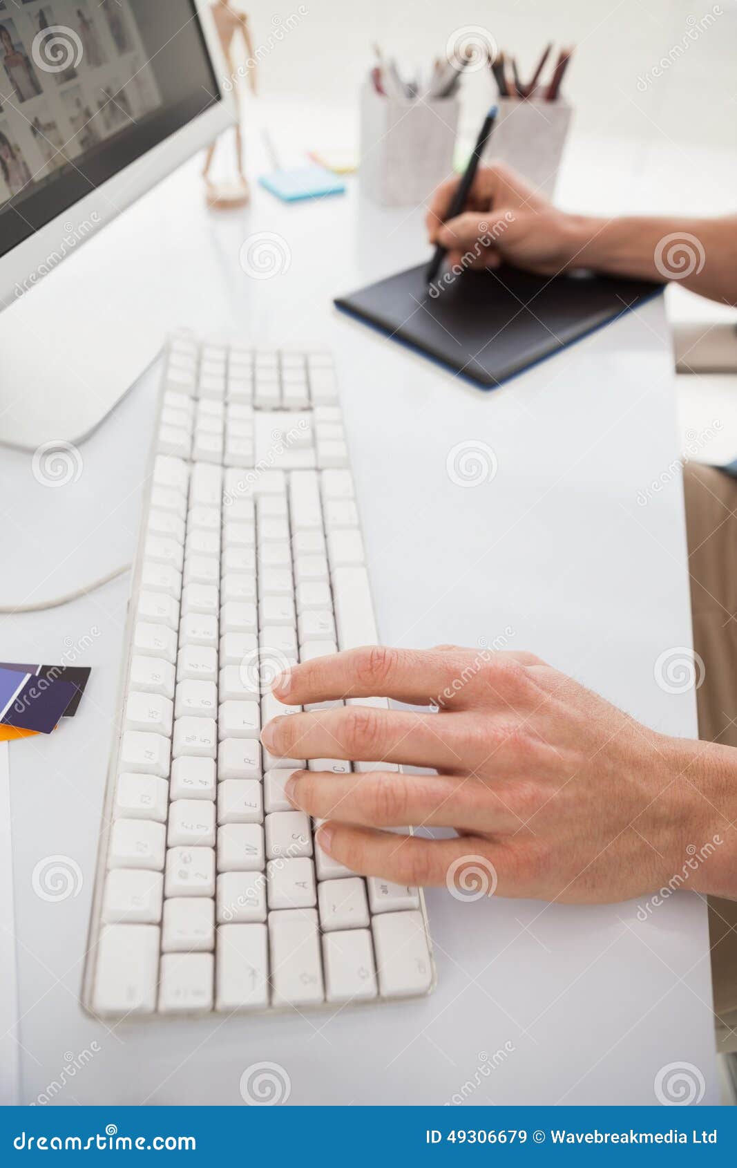 Hands of Designer Using Computer and Digitizer Stock Image - Image of ...