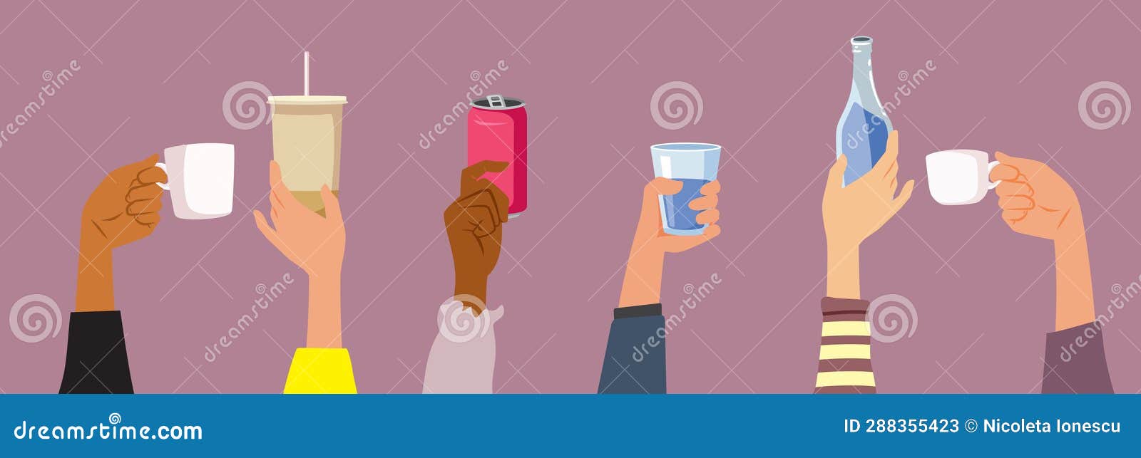 People Holding Different Hydrating Beverages Vector Cartoon ...
