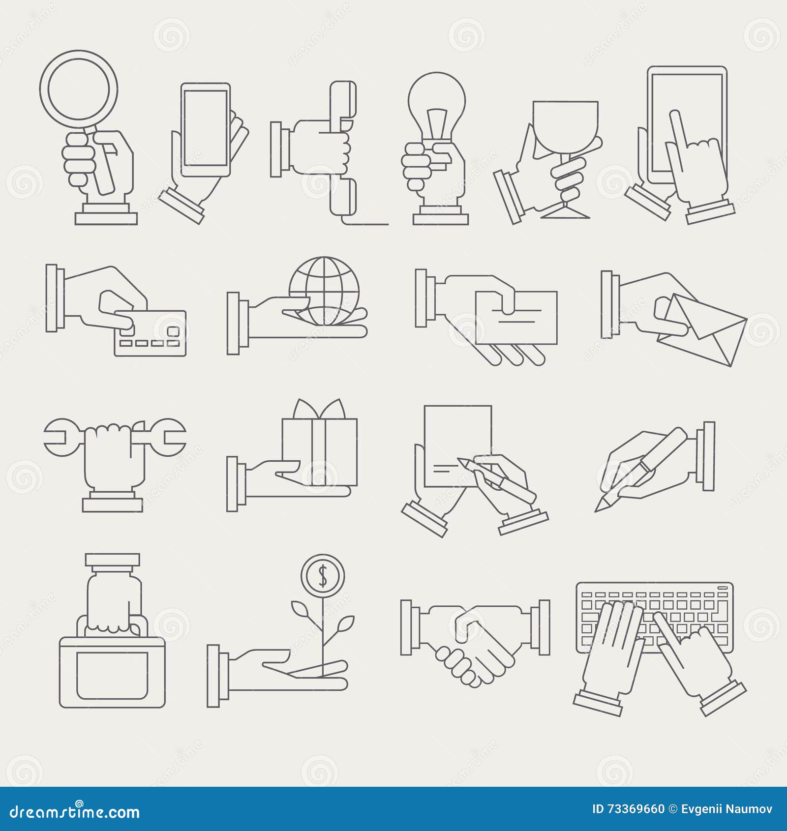 Hands with Different Objects Icon Set Stock Vector - Illustration of ...