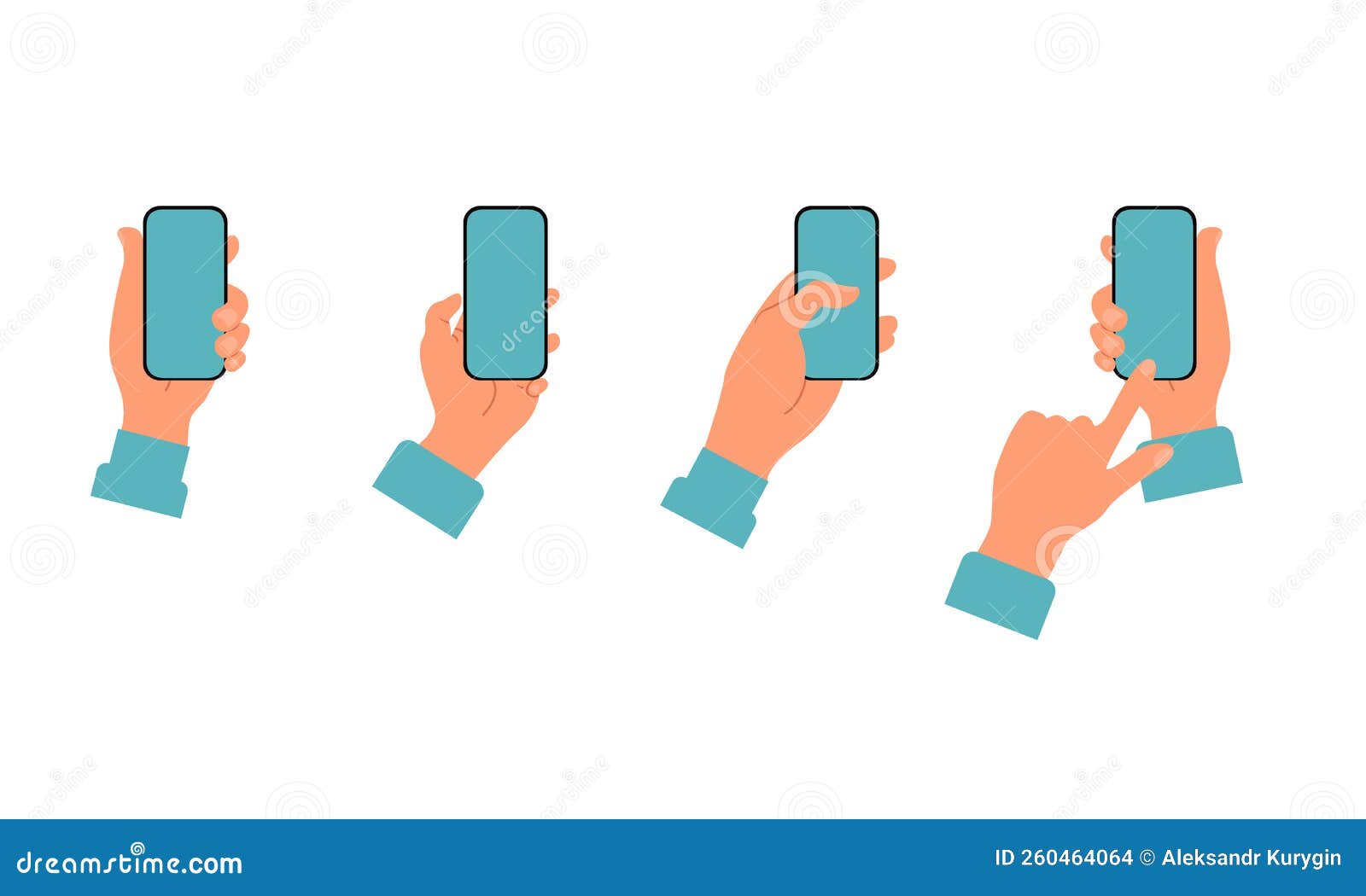 Hands in Different Positions Holding the Phone. Set of Illustrations ...