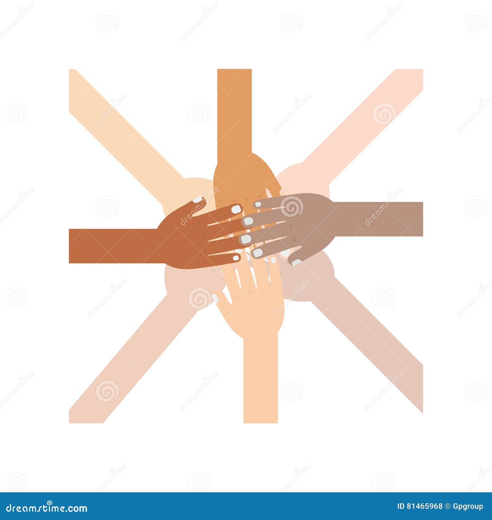 Hands of Different Races Connected Stock Illustration - Illustration of ...
