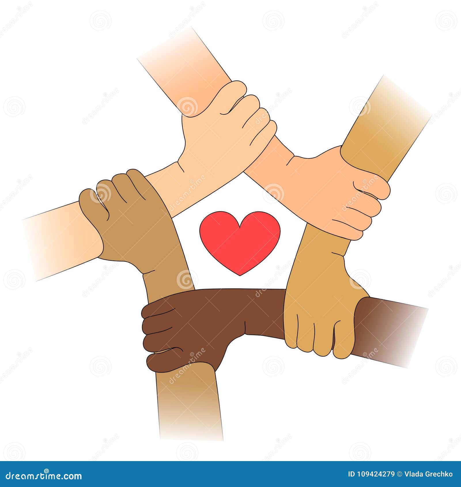 Different Races Of People Holding Hands Together. Top View Of Hands Of ...