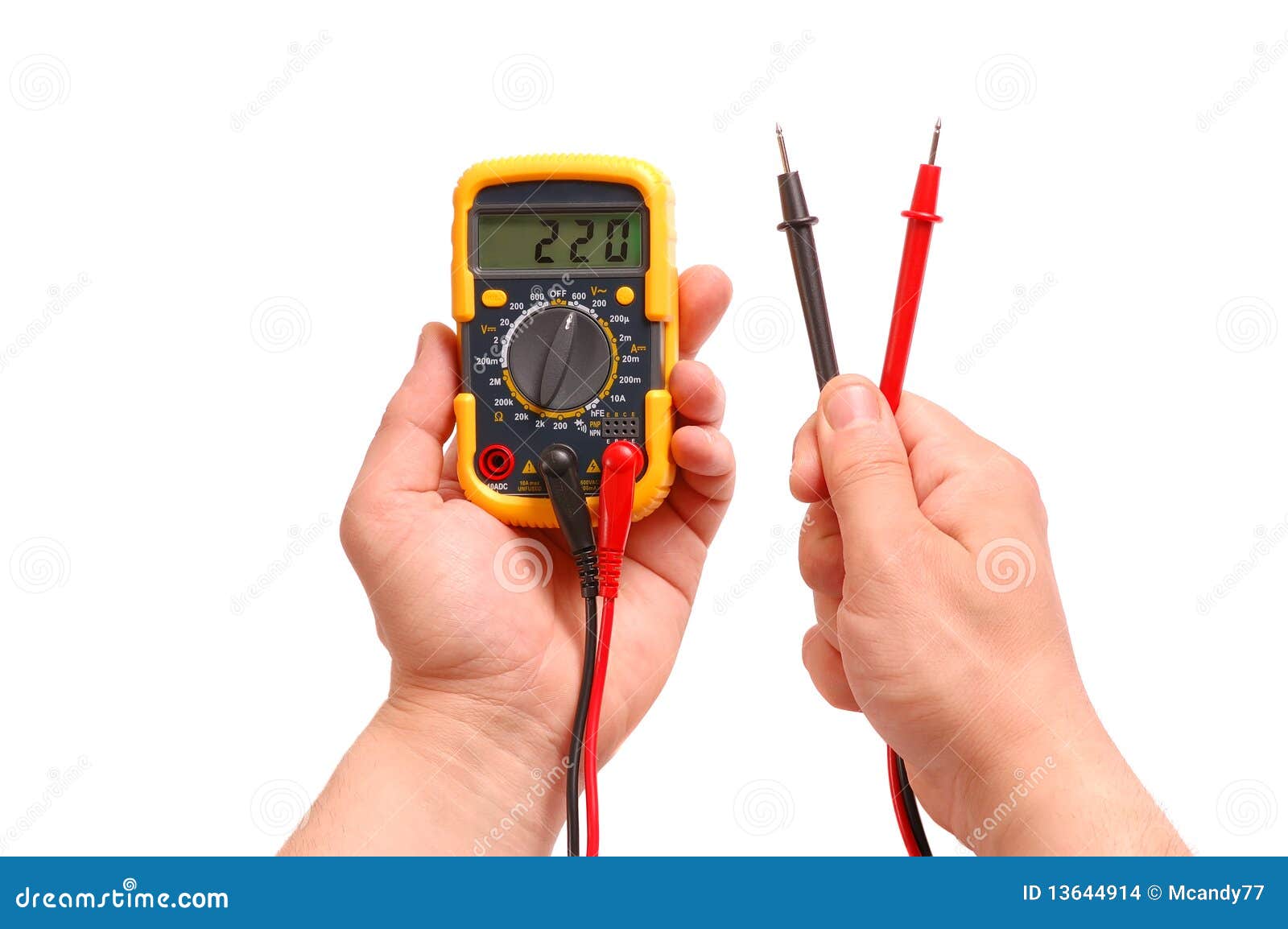 Hands with a Digital Multimeter on a White Stock Photo - Image of ...