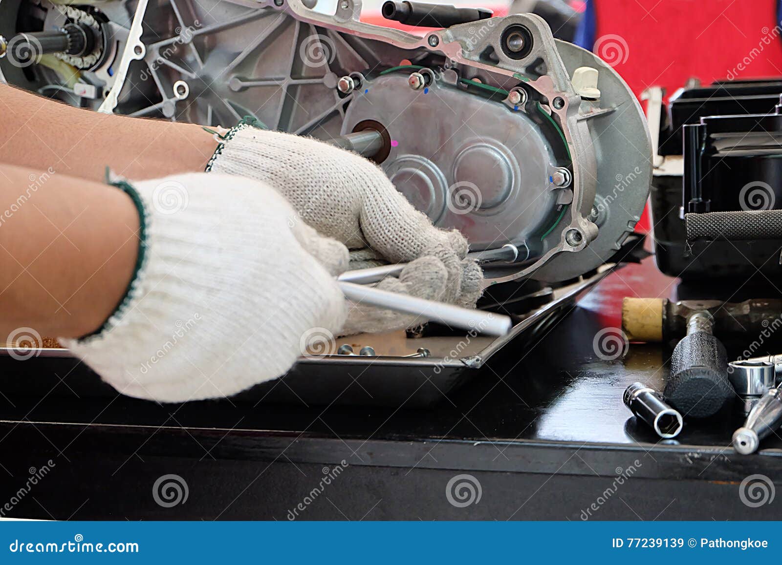 Hands of Disassembly Kit Motorcycle in Repair Service. Stock Image ...