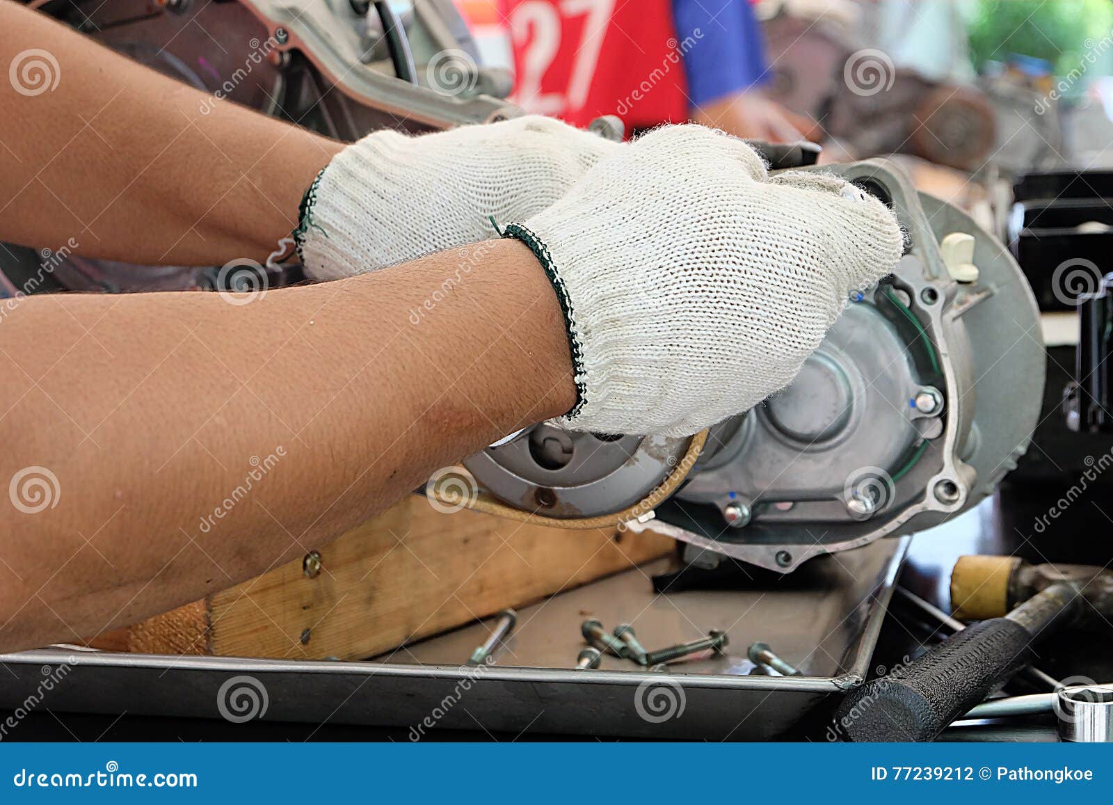 Hands of Disassembly Kit Motorcycle in Repair Service. Stock Photo ...