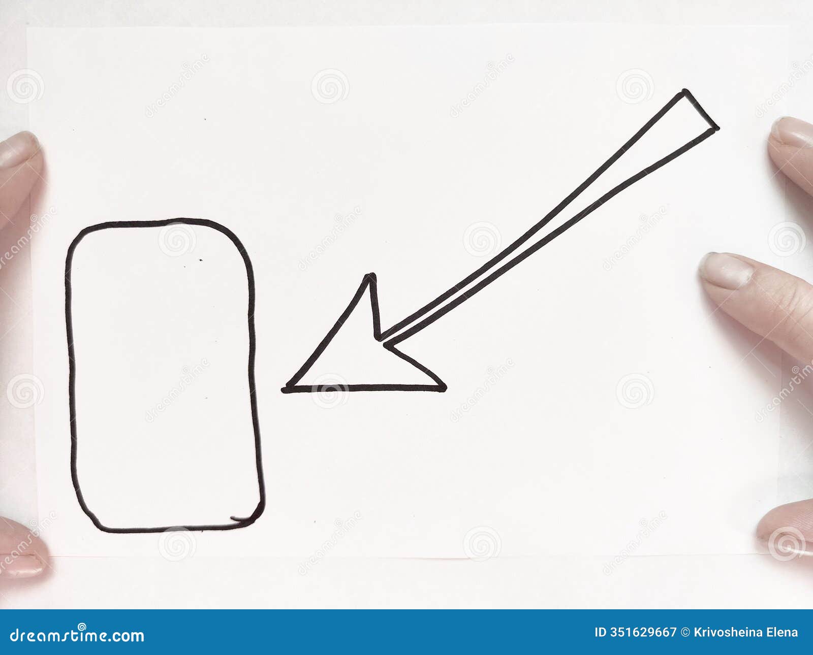 Hands Display a Minimalist Drawing Featuring a Rectangle and an Arrow ...