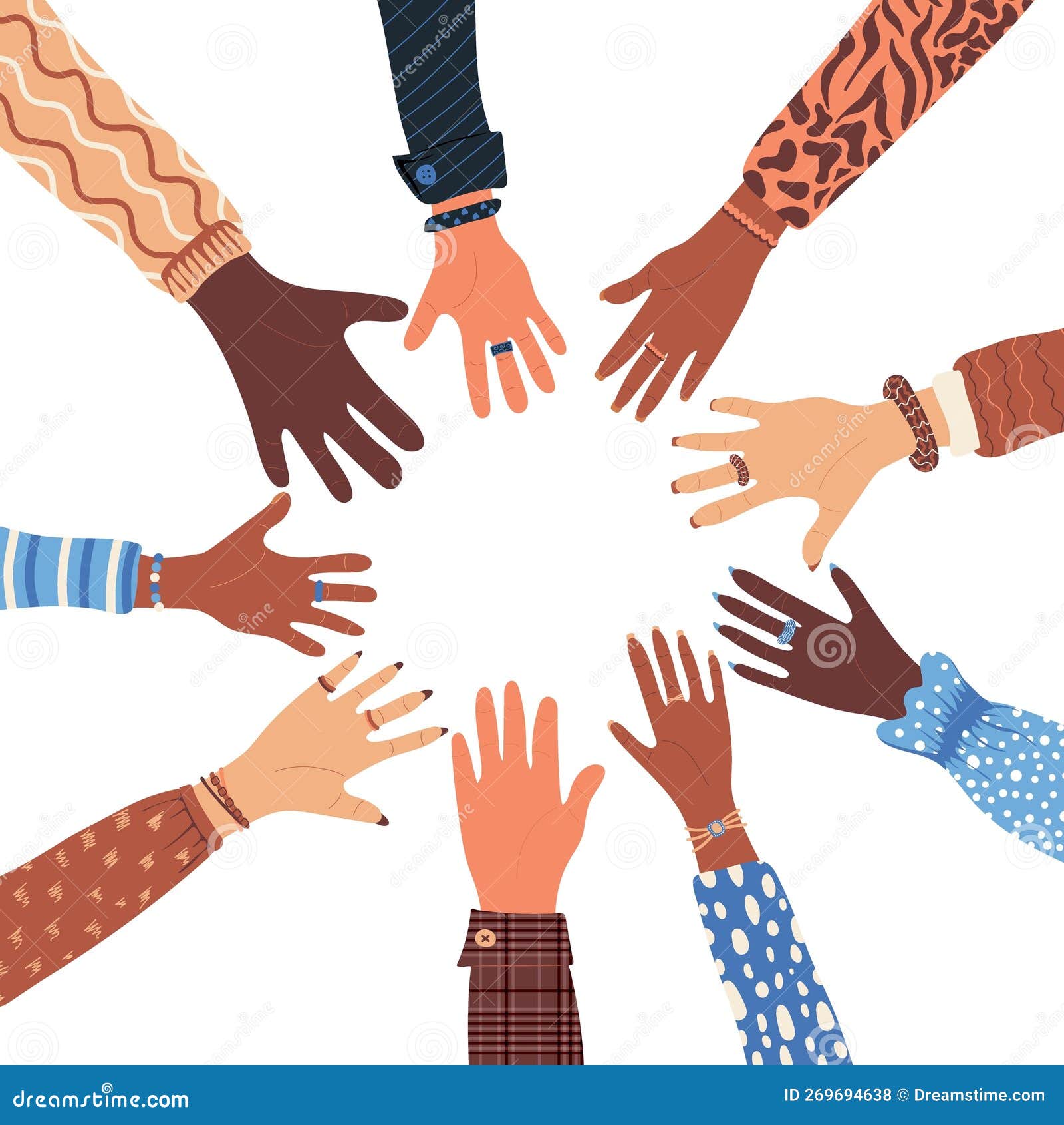 Hands Of Diverse Group Of People Putting Together Stock Vector