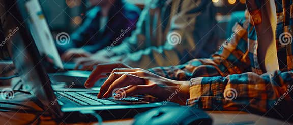 Hands of Diverse Group of Students Learning Computer Science in a College Room. University ...