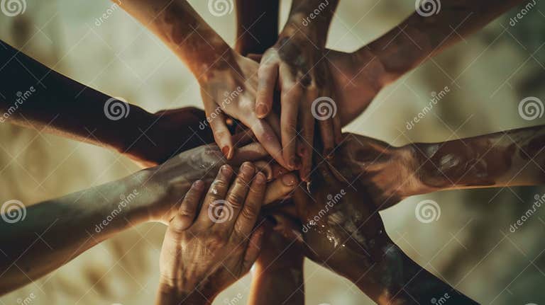 Hands of Diverse People Stacked Together. Unity and Teamwork Concept ...