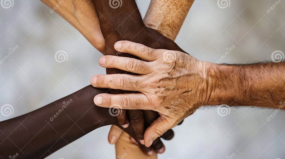 Hands of Diverse People Stacked Together. Unity and Teamwork Concept ...